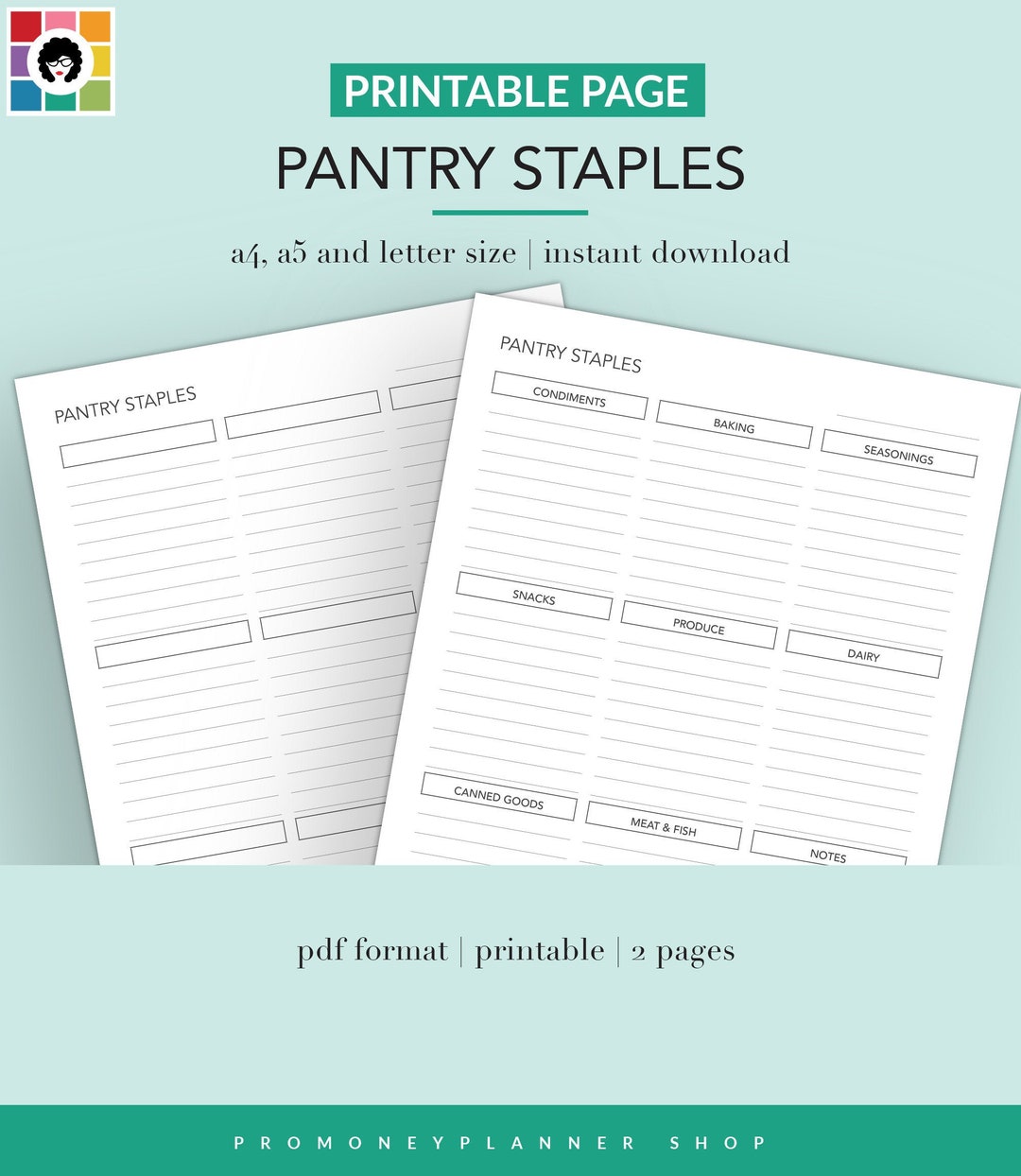 Pantry Staples Printable PDF Meal Planner Kitchen Pantry Inventory ...