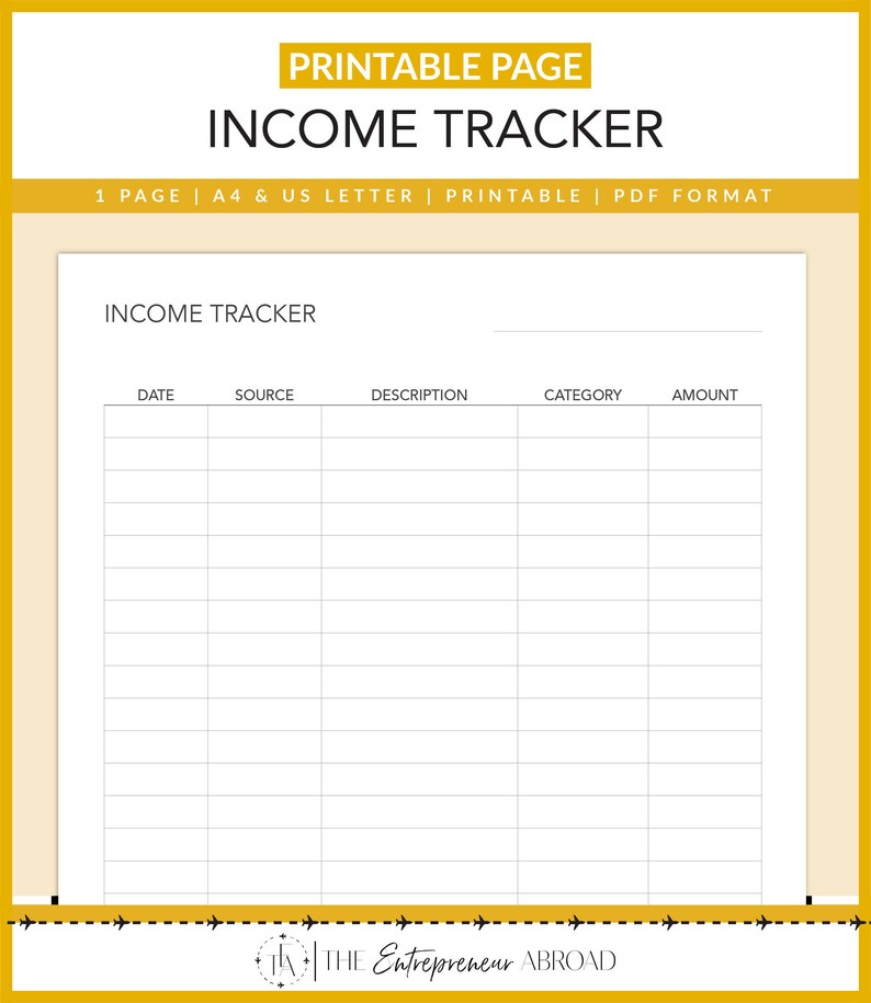 Income Tracker Personal Finances Planner Passive Income Revenue ...