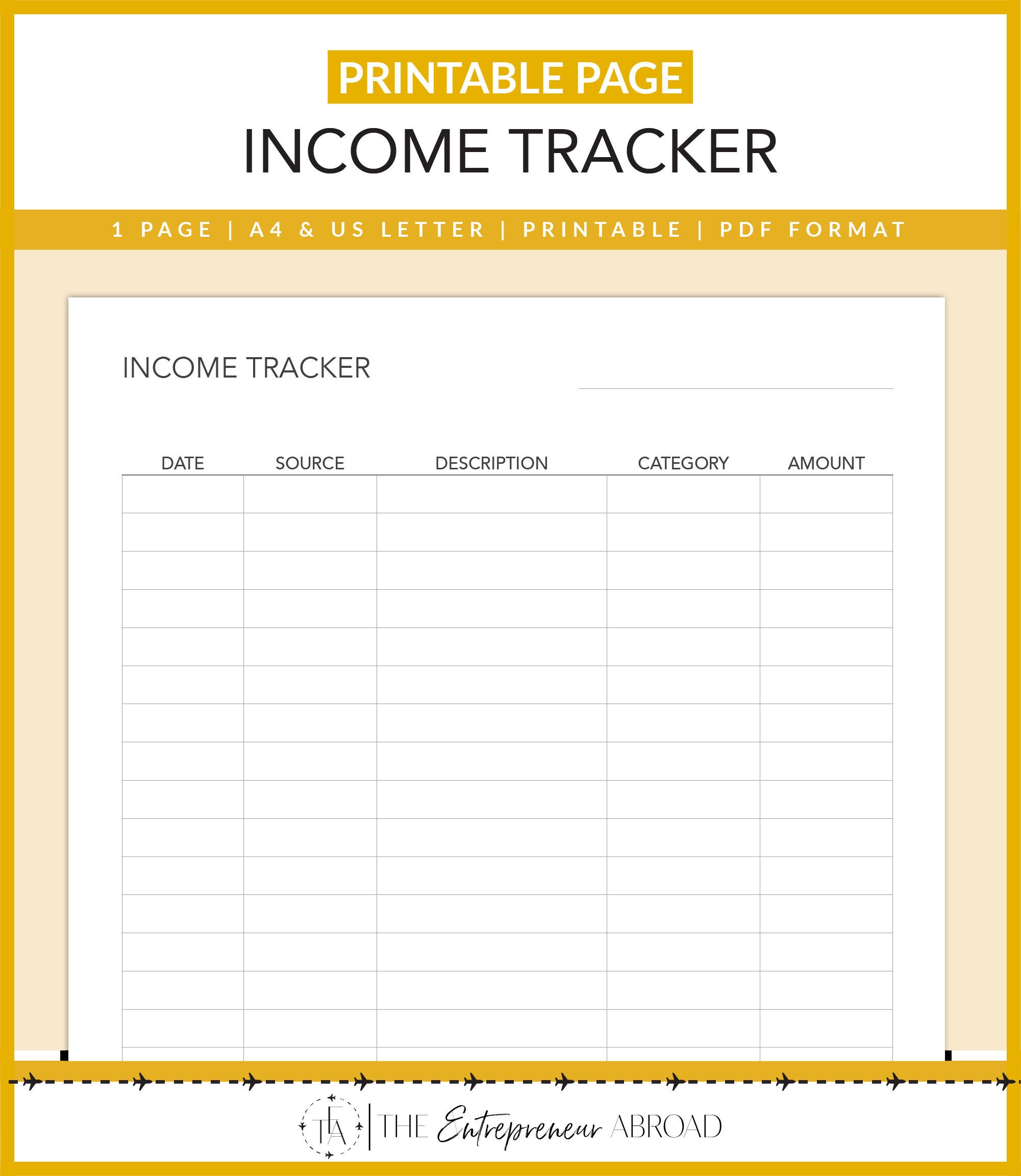 Income Tracker Personal Finances Planner Passive Income Revenue ...