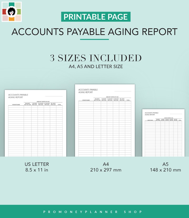 Accounts Payable Aging Report | Printable | Letter | A4 | A5 | Instant ...