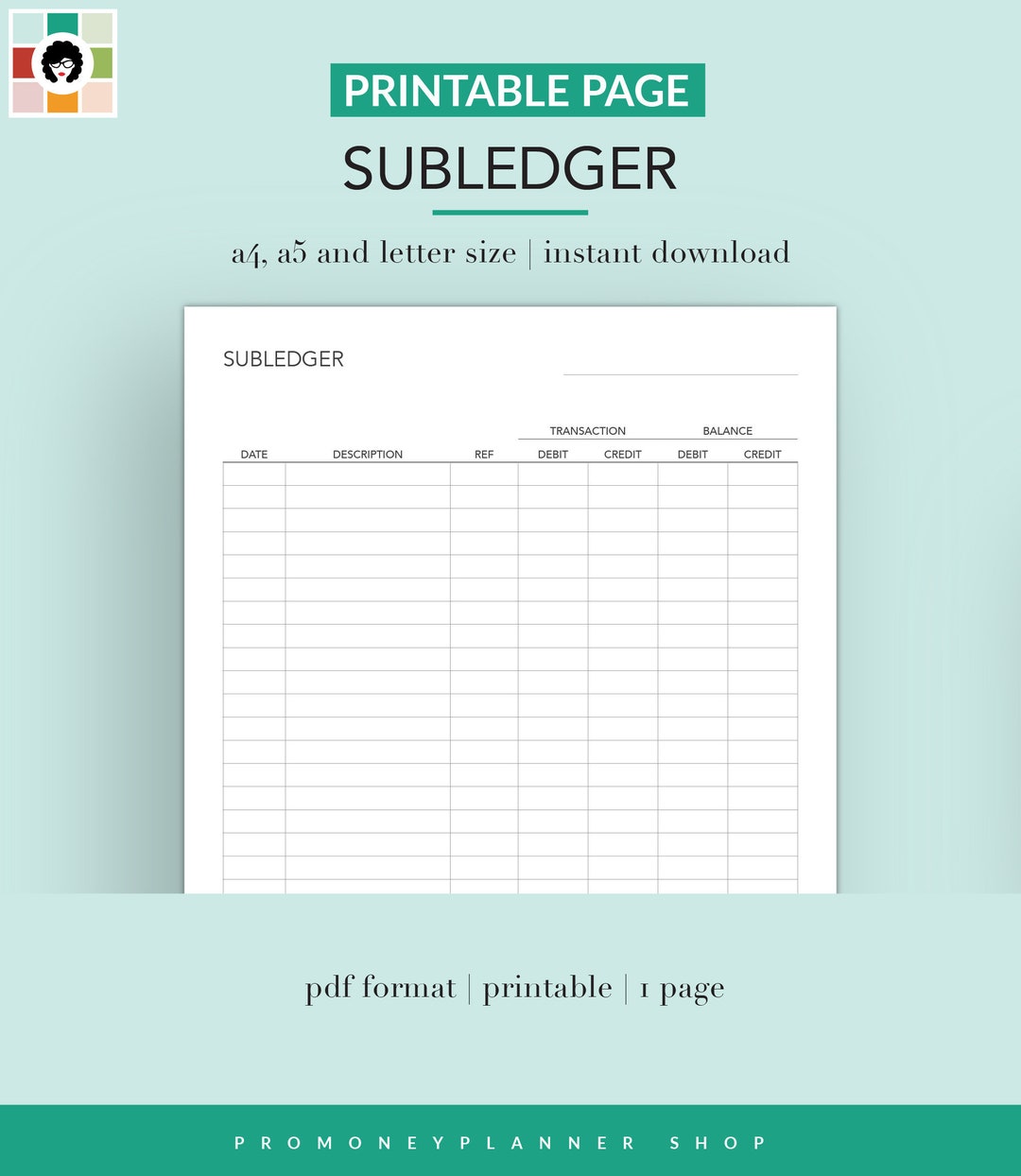 Subledger | Printable | PDF | US Letter | A4 | A5 | Instant Download ...