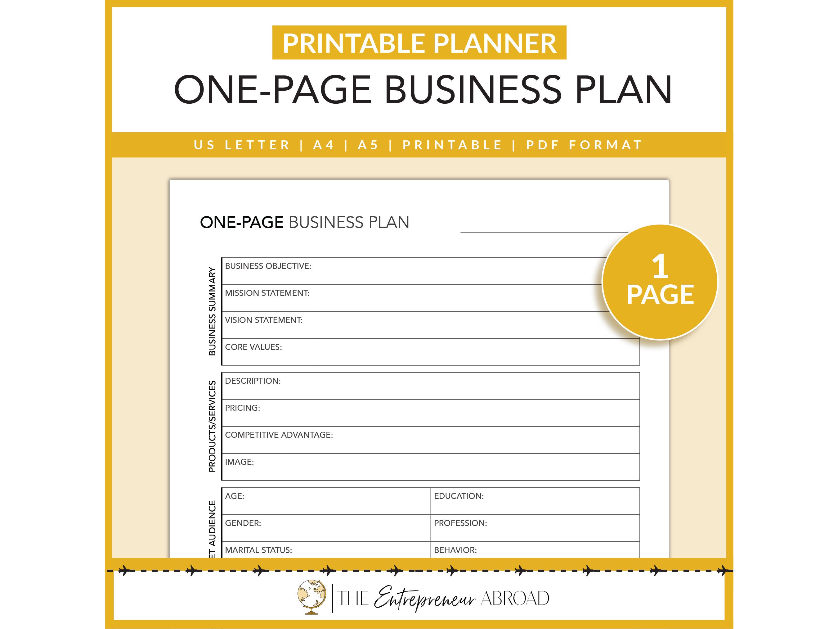 One-page Business Plan | Printable | Plan Your Business | the Startup ...