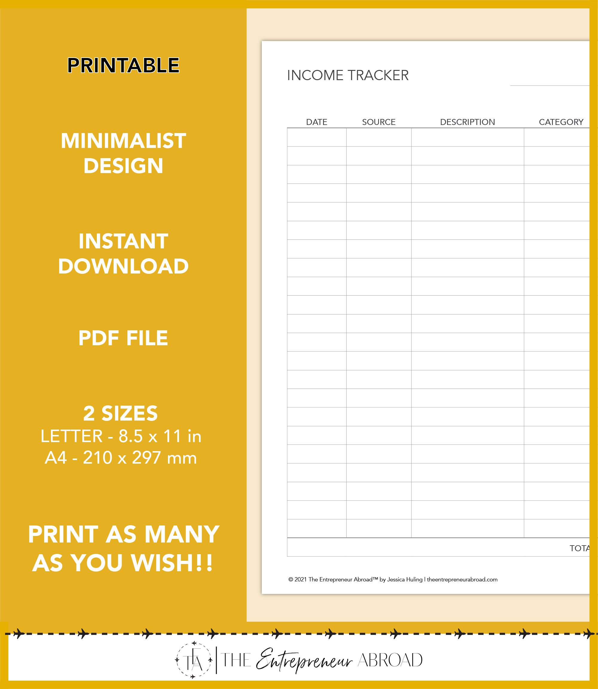 Income Tracker Personal Finances Planner Passive Income Revenue ...