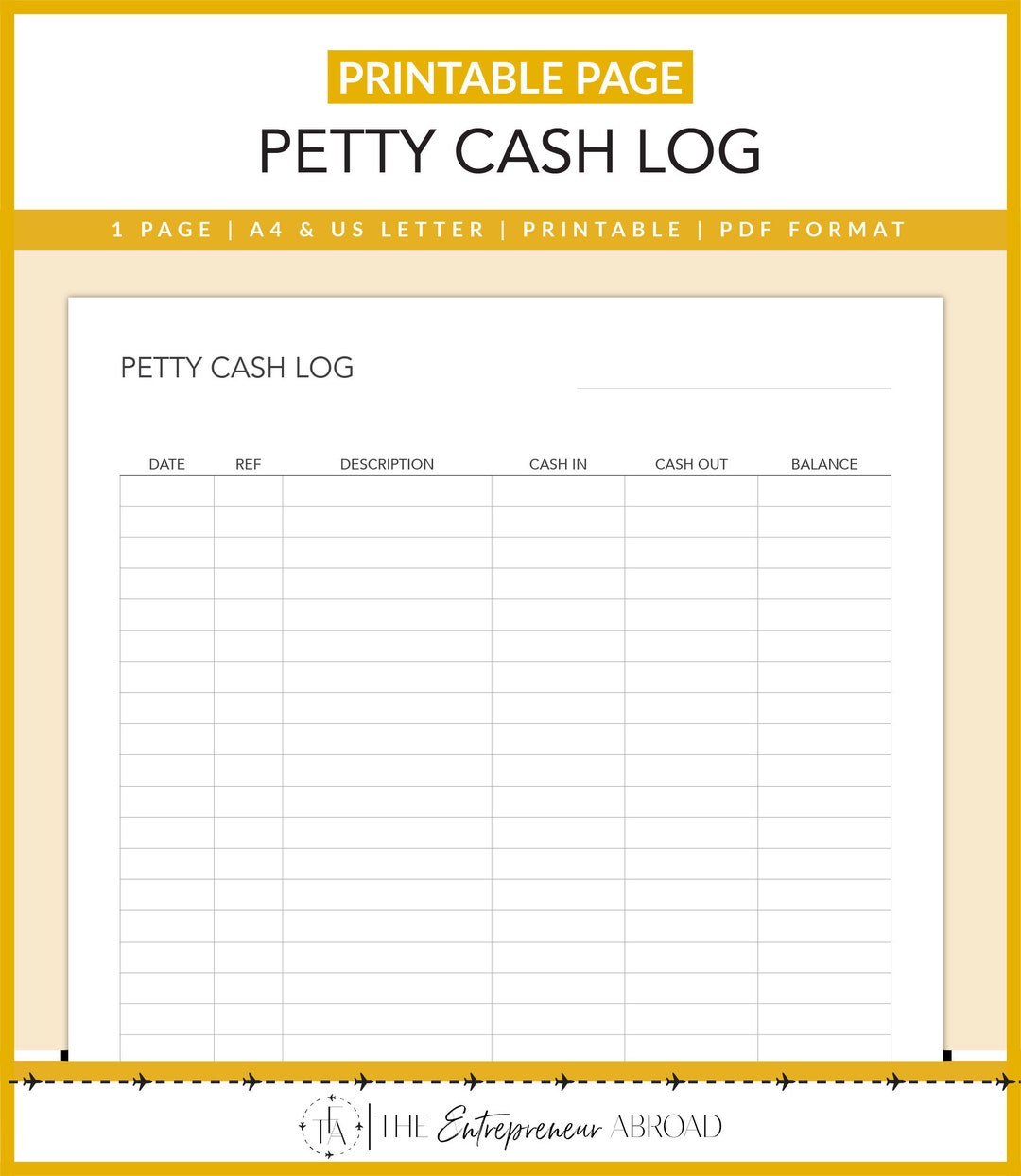 Petty Cash Log | Bookkeeping | Cash Flow | Money Management | Finance ...