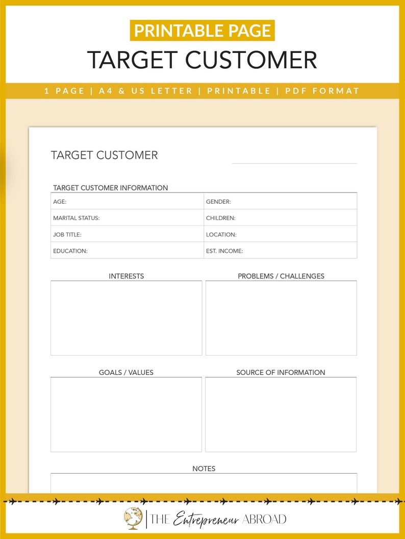 Target Customer, Printable, Business Planner, Entrepreneur Planner ...