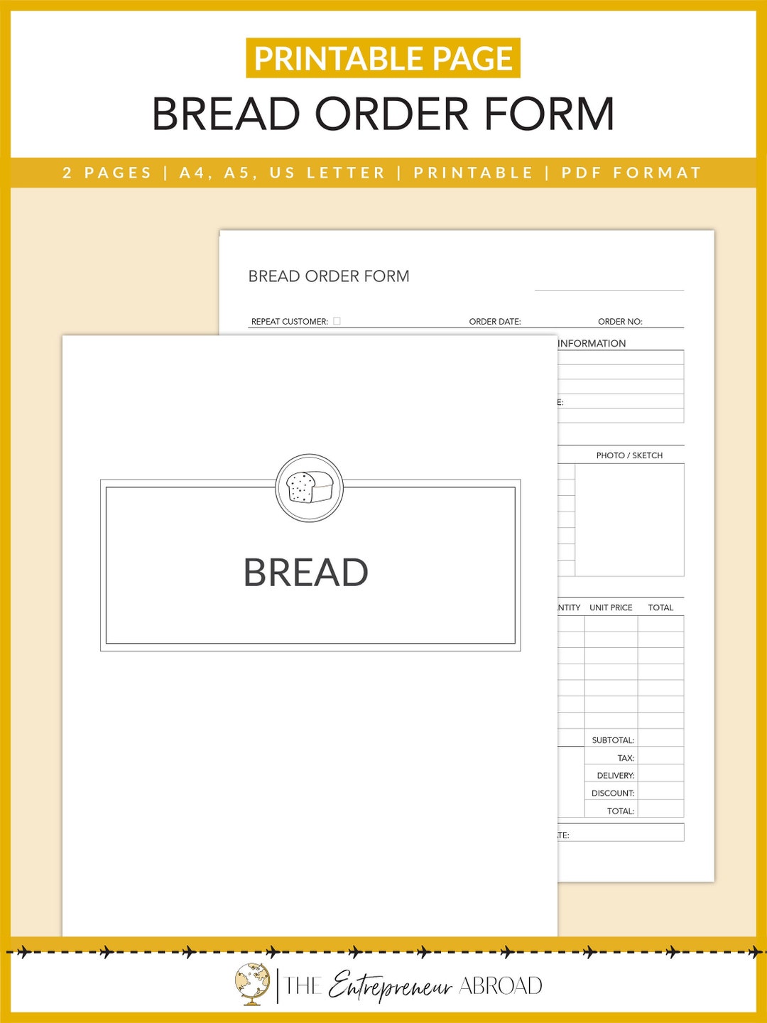 Bread Order Form | Bakery Form | Home Bakery Business | Bakery Order ...
