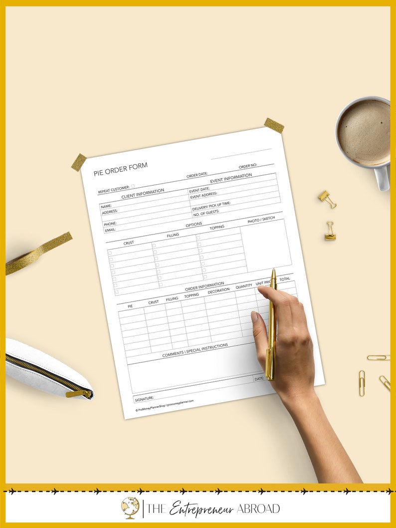 Pie Order Form | Bakery Form | Home Bakery Business | Bakery Order Form ...