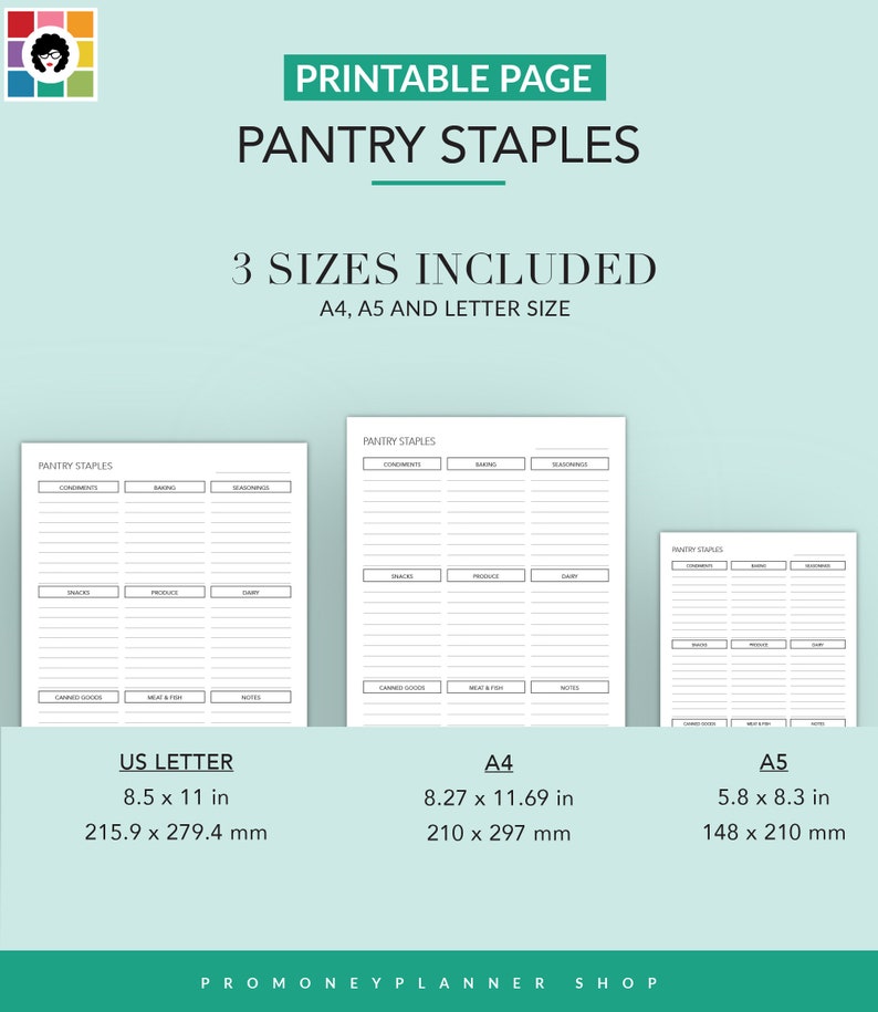 Pantry Staples Printable PDF Meal Planner Kitchen Pantry Inventory ...