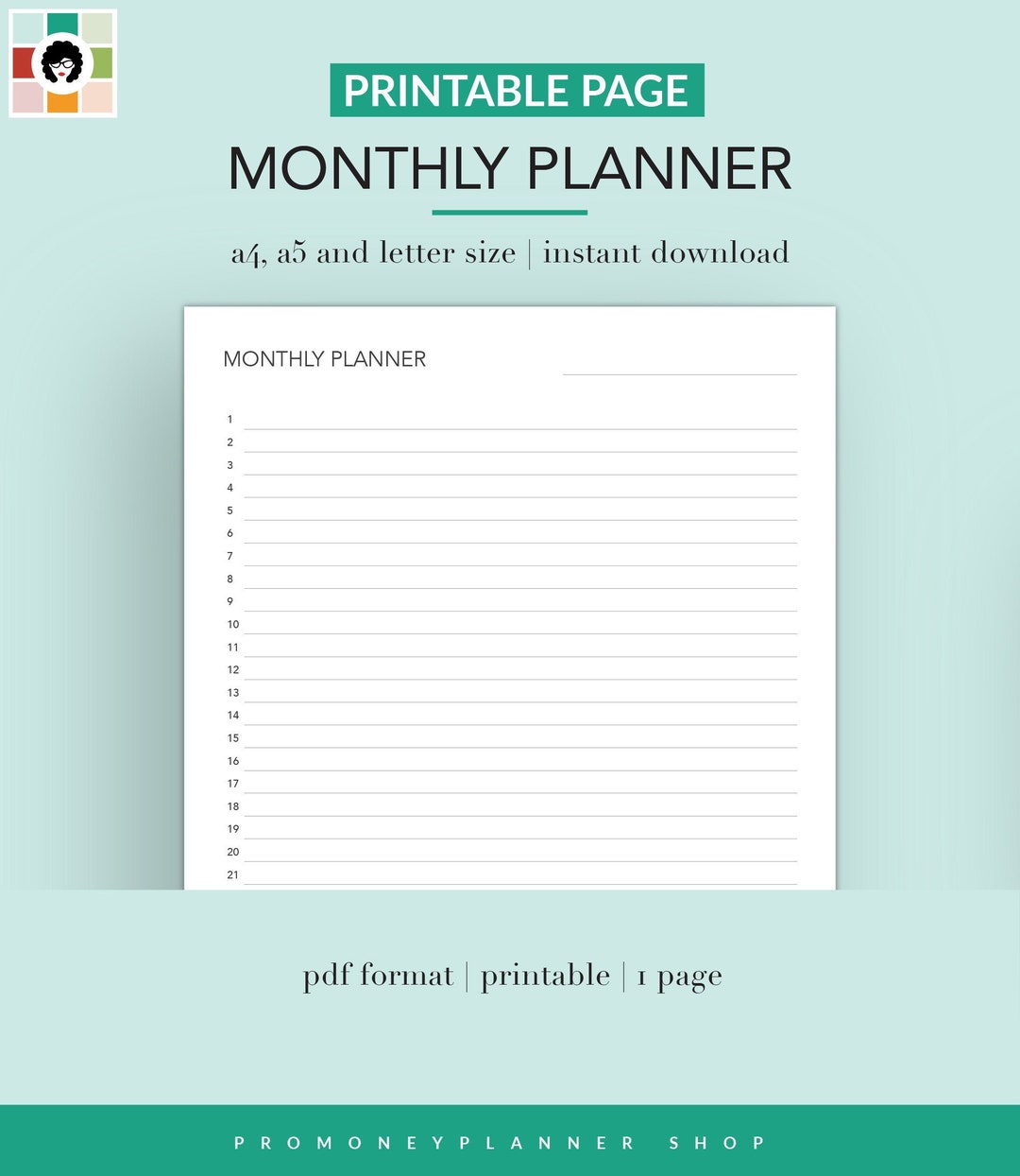 Monthly Planner | Printable | PDF | US Letter | A4 | A5 | Instant ...