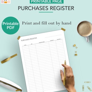 Purchases Register | PDF | Letter | A4 | A5 | Instant Download | Small ...