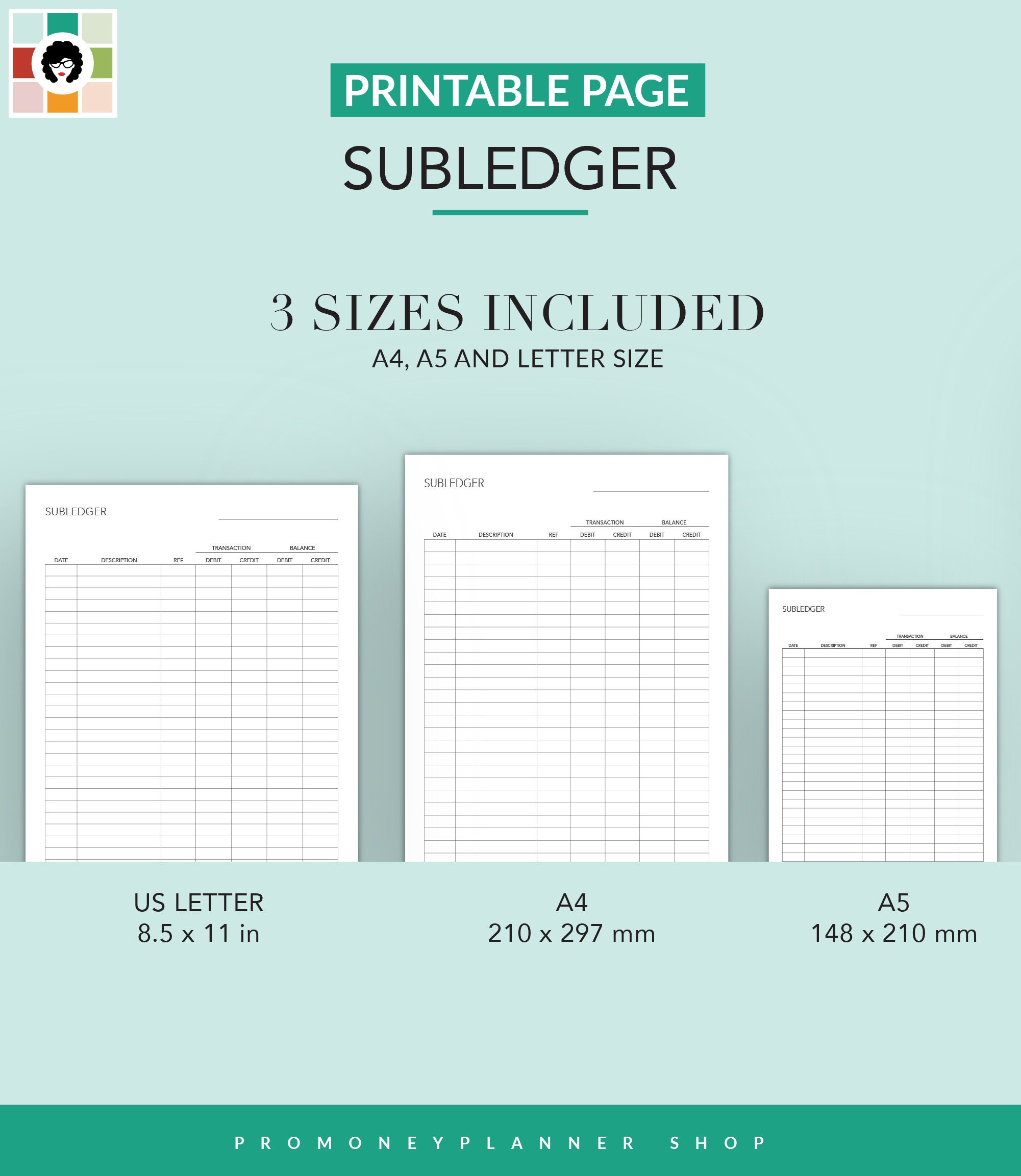 Subledger | Printable | PDF | US Letter | A4 | A5 | Instant Download ...