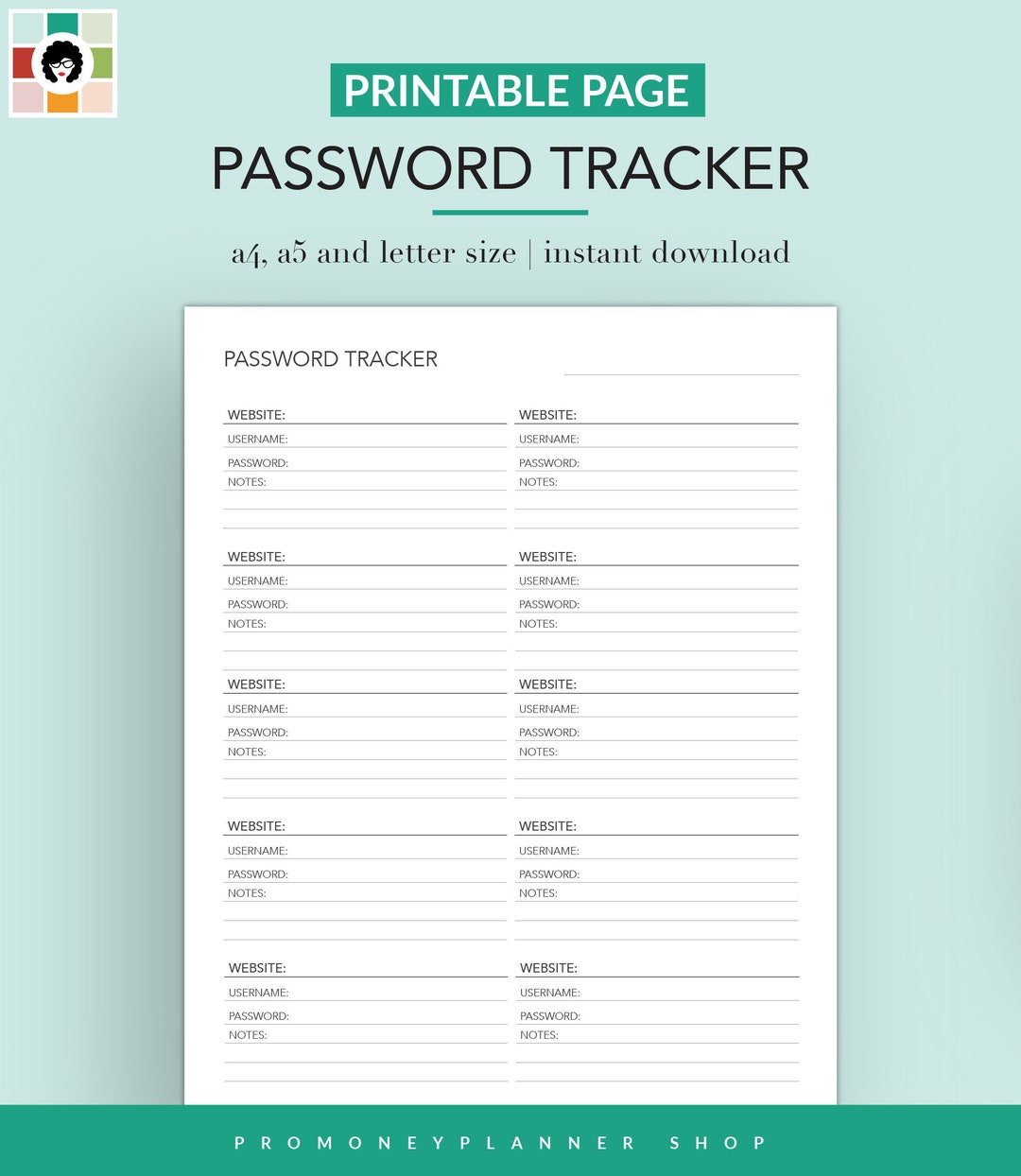 Password Tracker Printable | Password Log | Password Sheet | Password ...