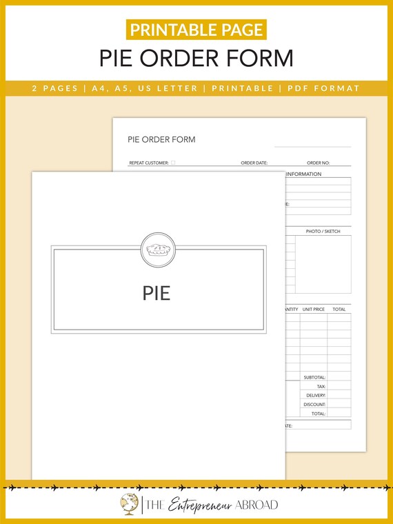 Pie Order Form Bakery Form Home Bakery Business Bakery | Etsy