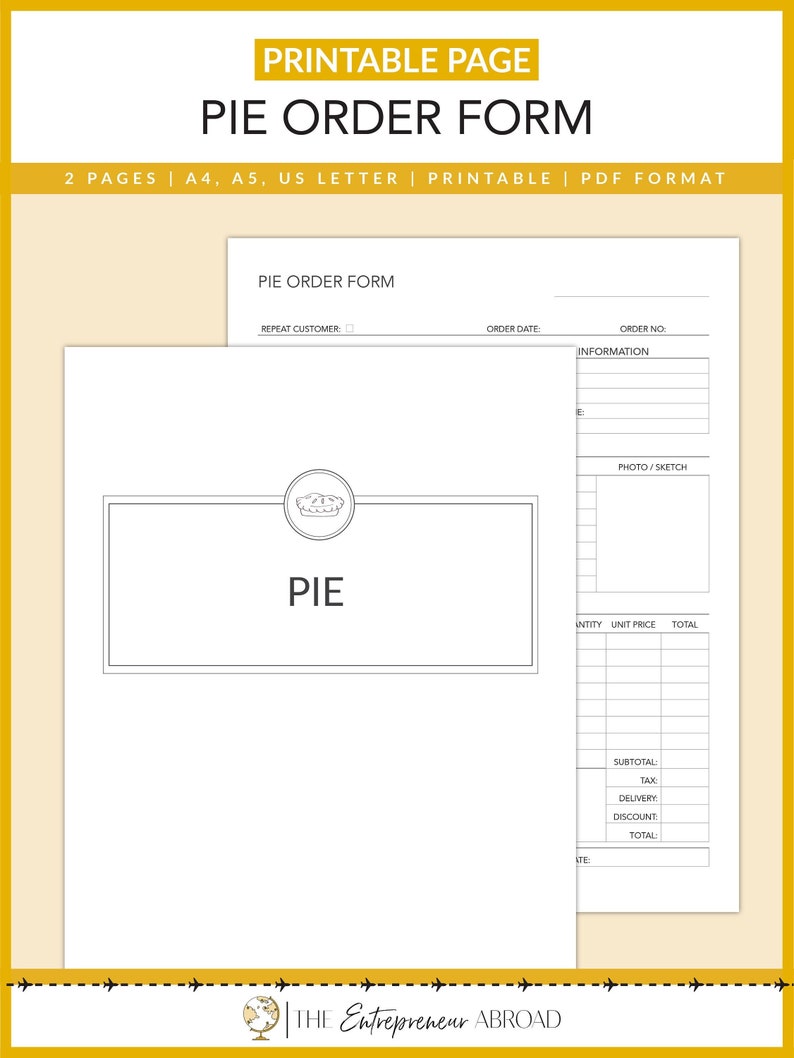Pie Order Form | Bakery Form | Home Bakery Business | Bakery Order Form ...
