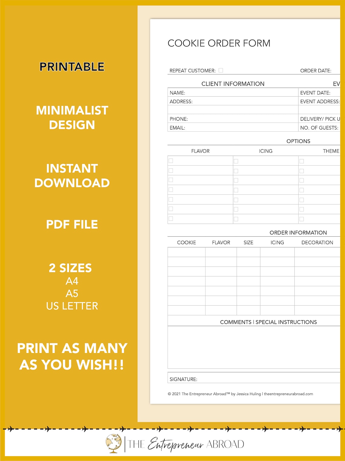 Cookie Order Form Bakery Add Logo Fillable Printable - Etsy