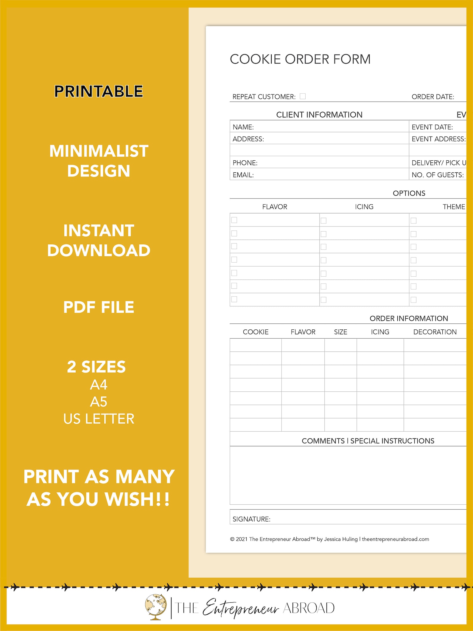 Cookie Order Form Bakery Add Logo Fillable Printable - Etsy