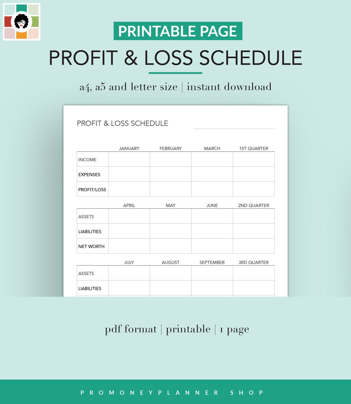 Profit and Loss Schedule | PDF | Letter | A4 | A5 | Instant Download ...