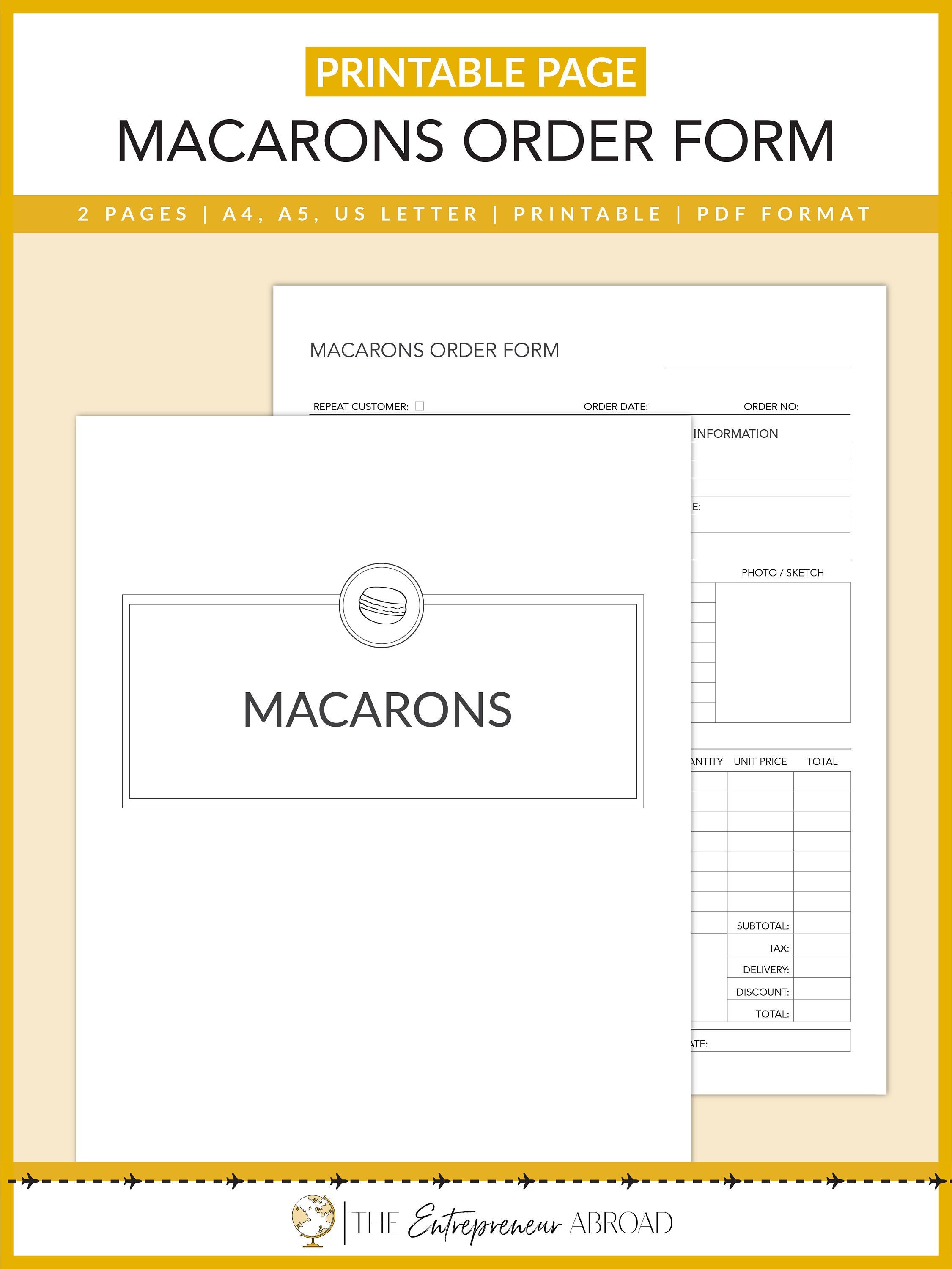 Macarons Order Form | Bakery Form | Home Bakery Business | Bakery Order ...