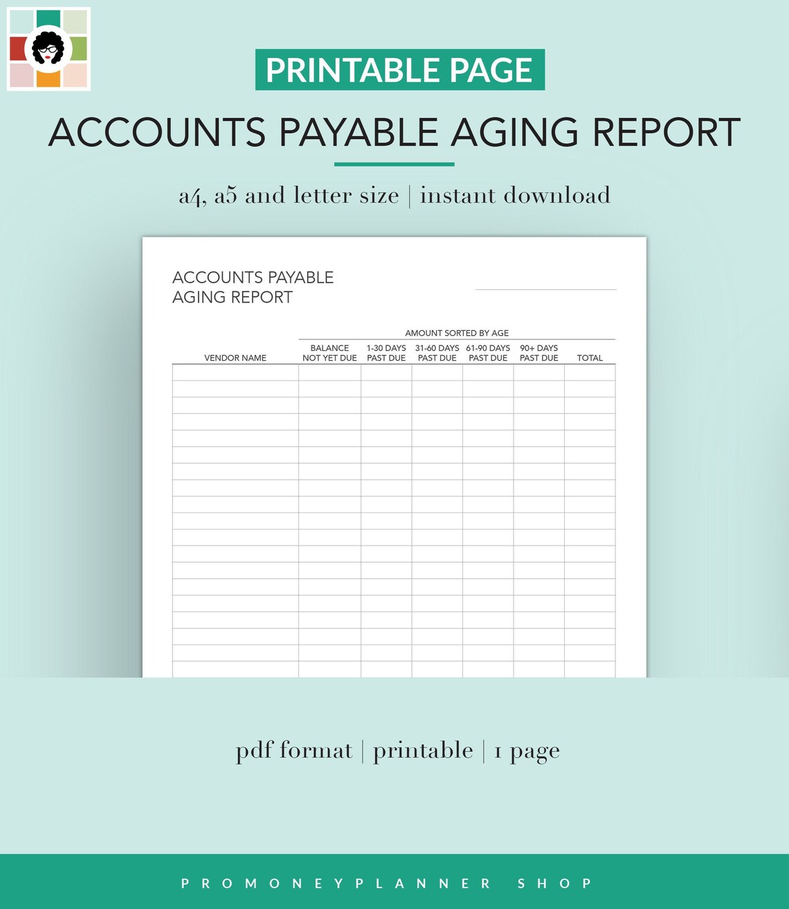 Accounts Payable Aging Report | Printable | Letter | A4 | A5 | Instant ...
