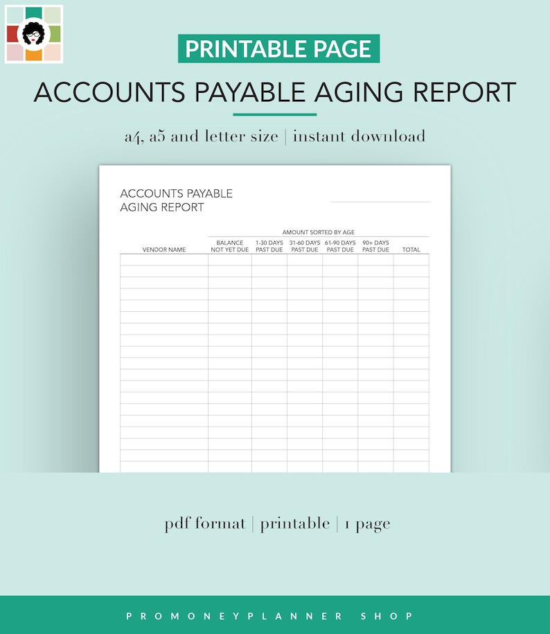 Accounts Payable Aging Report | Printable | Letter | A4 | A5 | Instant ...