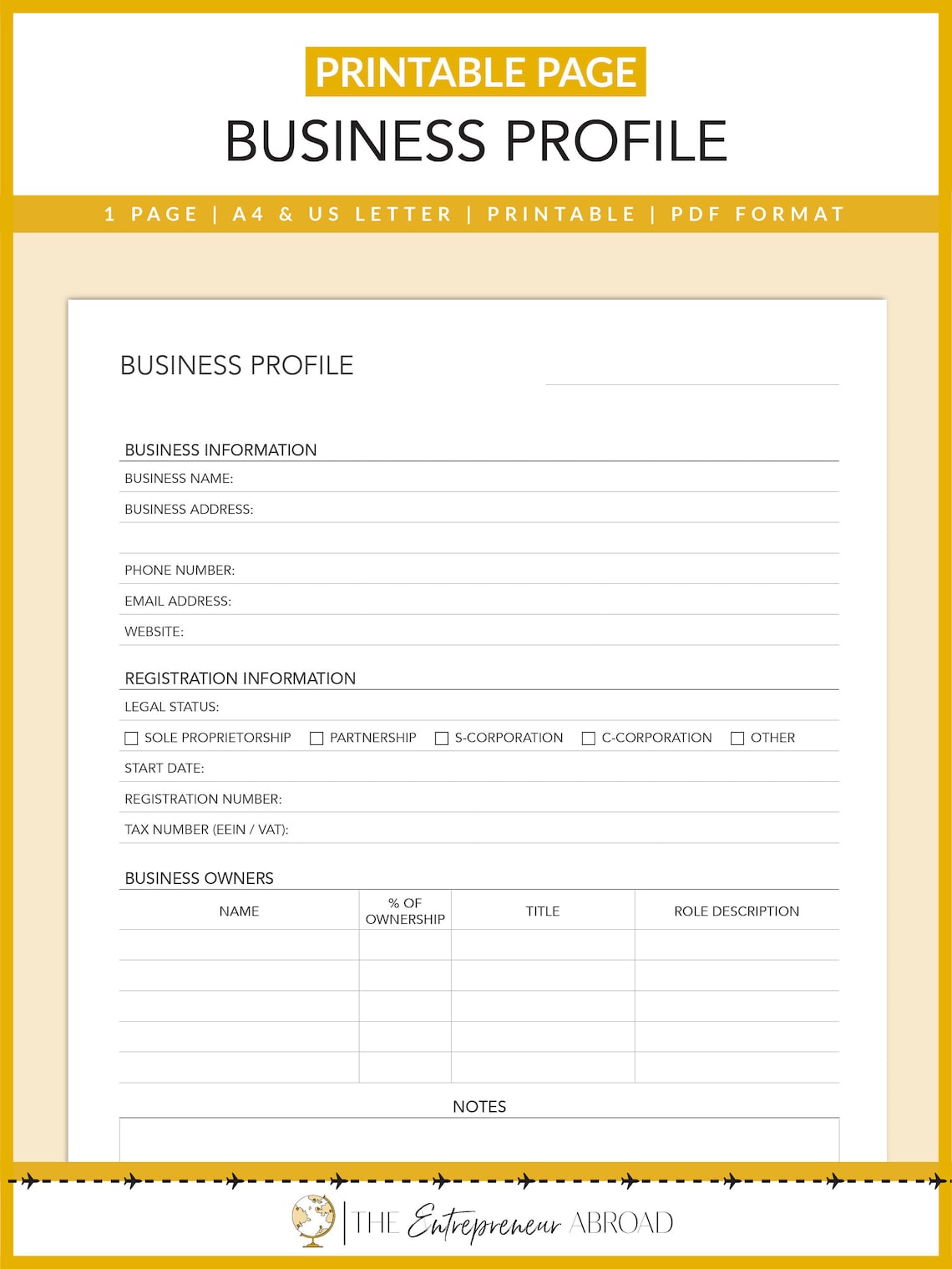 Business Profile, Printable, Business Planner, Entrepreneur Planner ...