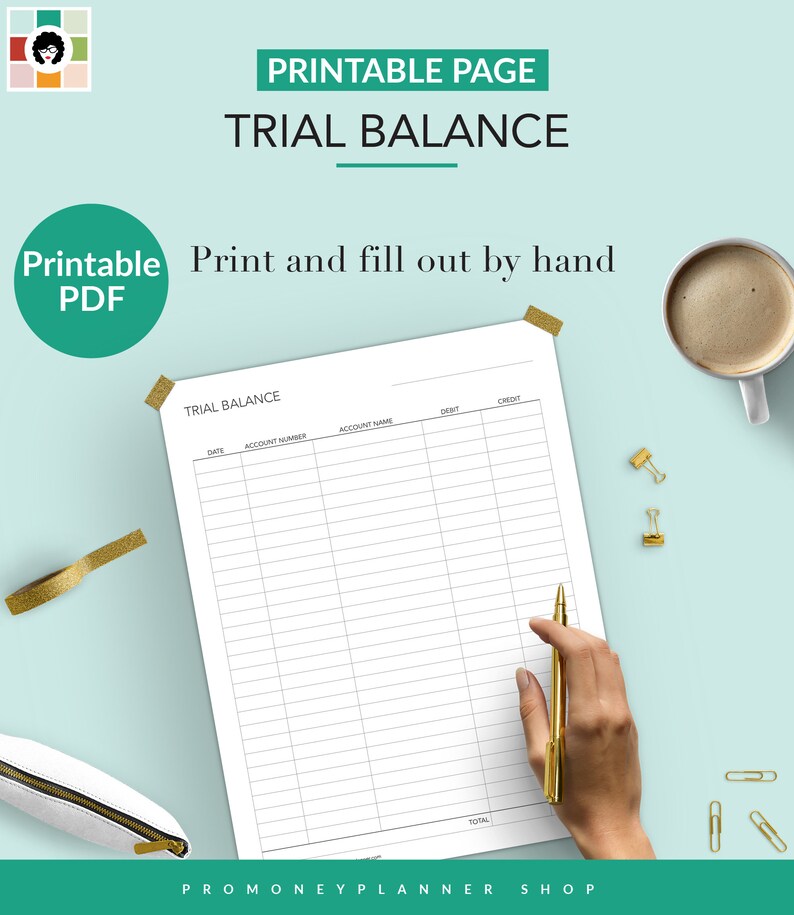 Trial Balance | Printable | PDF | Letter | A4 | A5 | Instant Download ...