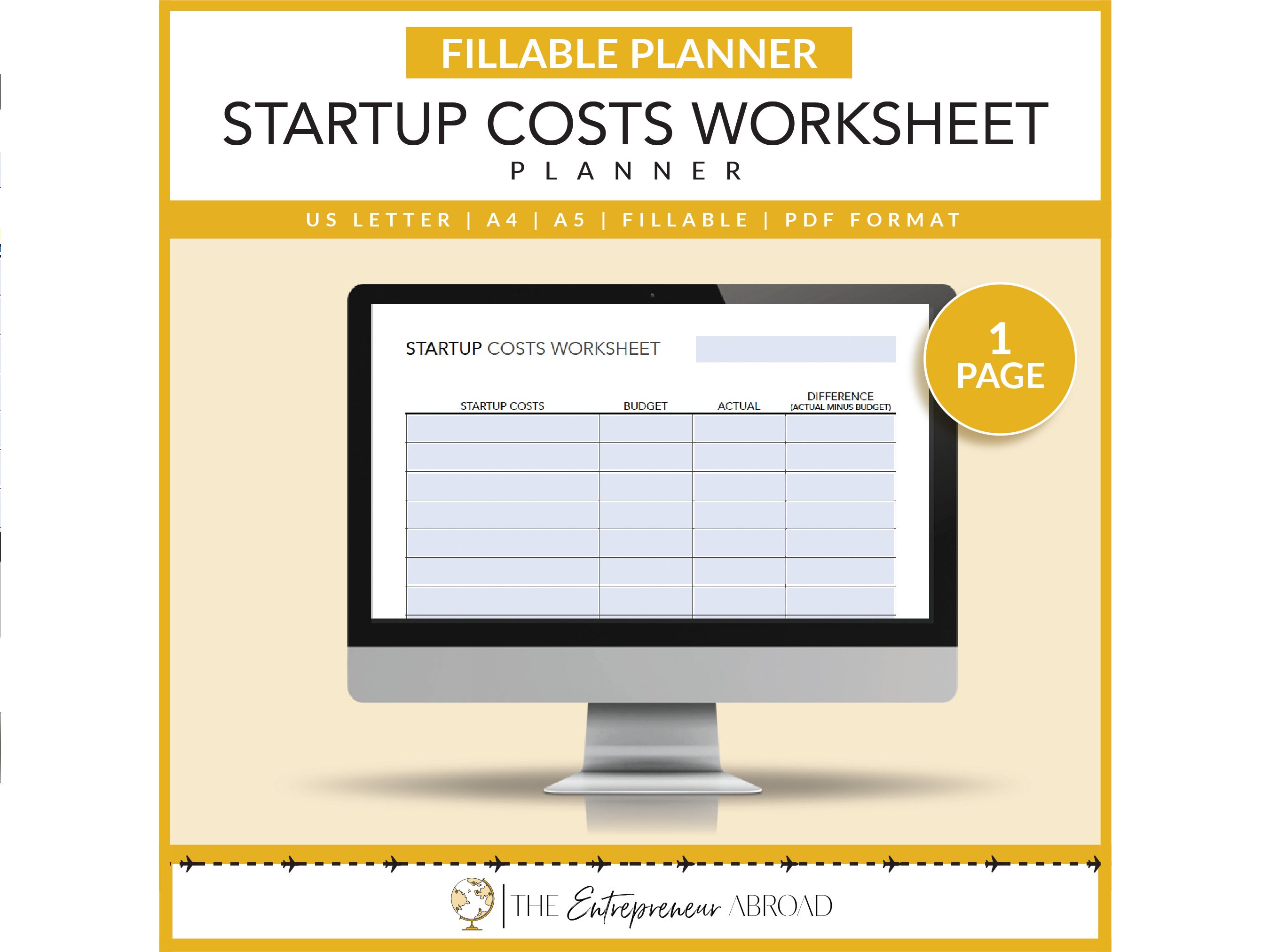 Startup Costs Worksheet | Fillable | Plan Your Business | the Startup ...