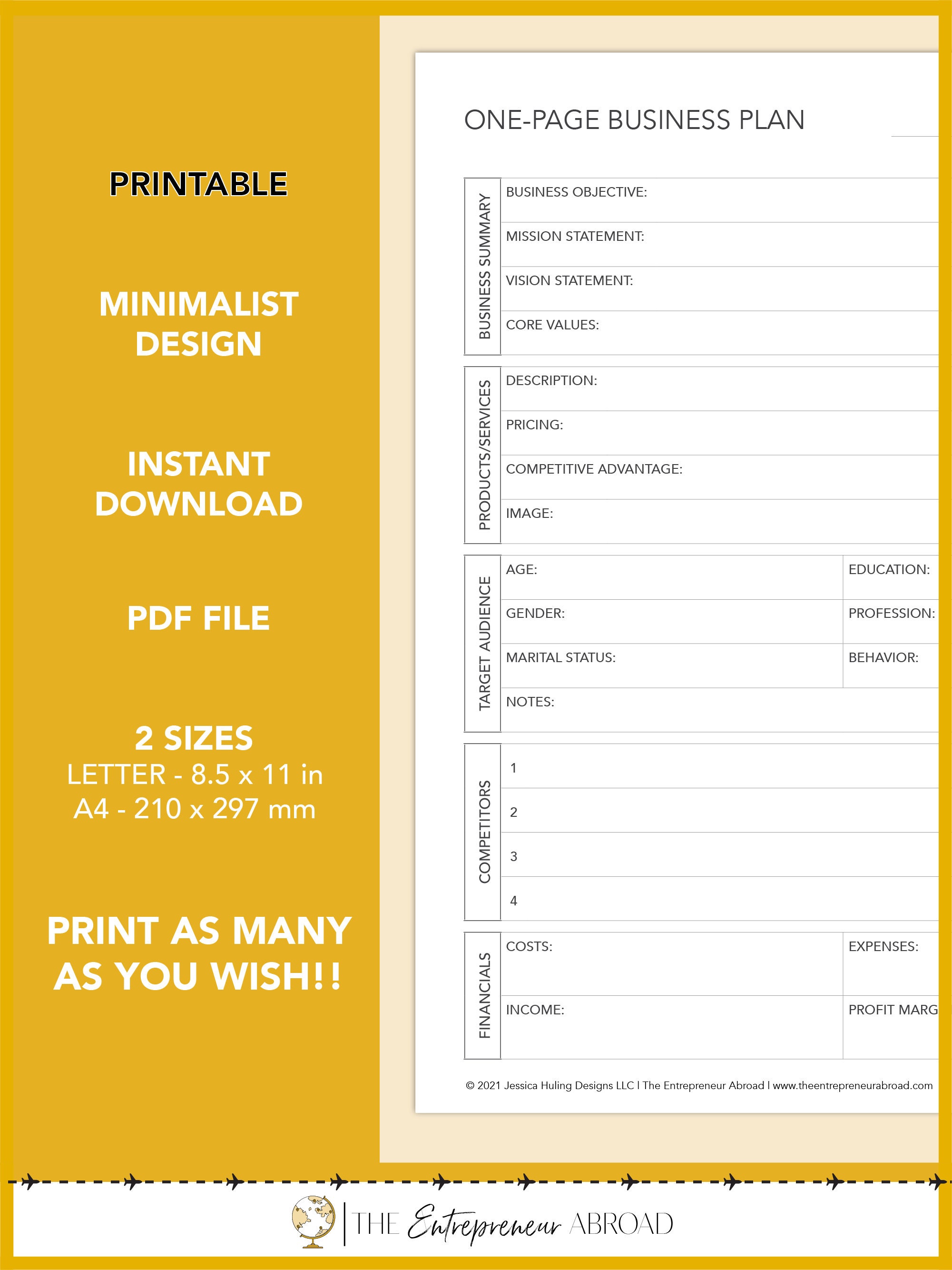 One Page Business Plan Printable Business Planner - Etsy