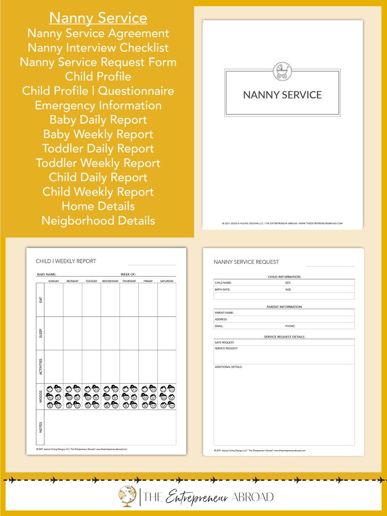 Nanny Service Business Kit | Printable | Child Care | Nanny Agreement ...