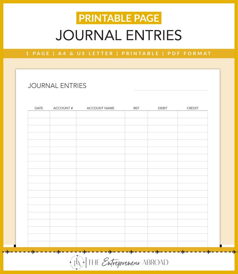 Journal Entry Form Bookkeeping Business Finances Etsy