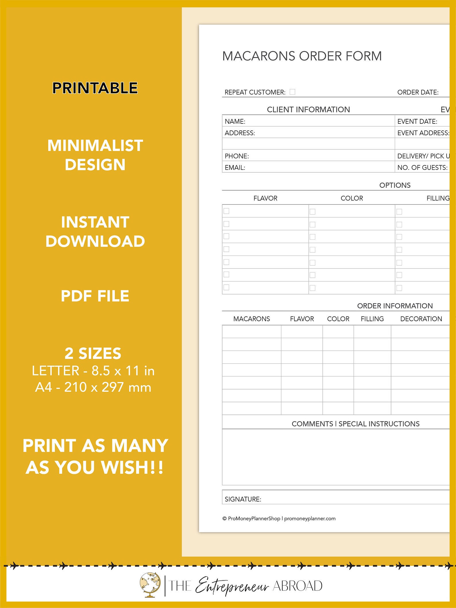 Macarons Order Form | Bakery Form | Home Bakery Business | Bakery Order ...