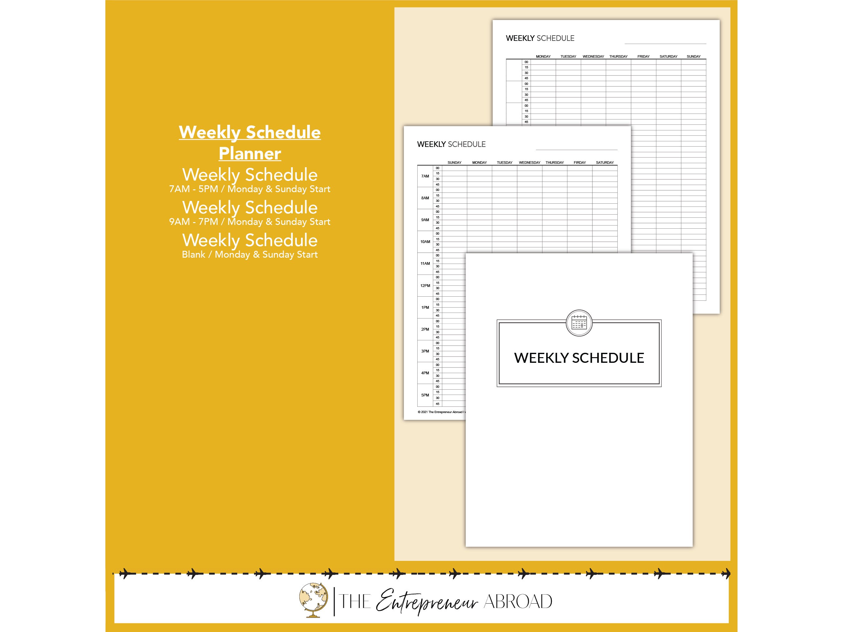 Weekly Schedule Planner Printable Productivity Time Management Monday ...