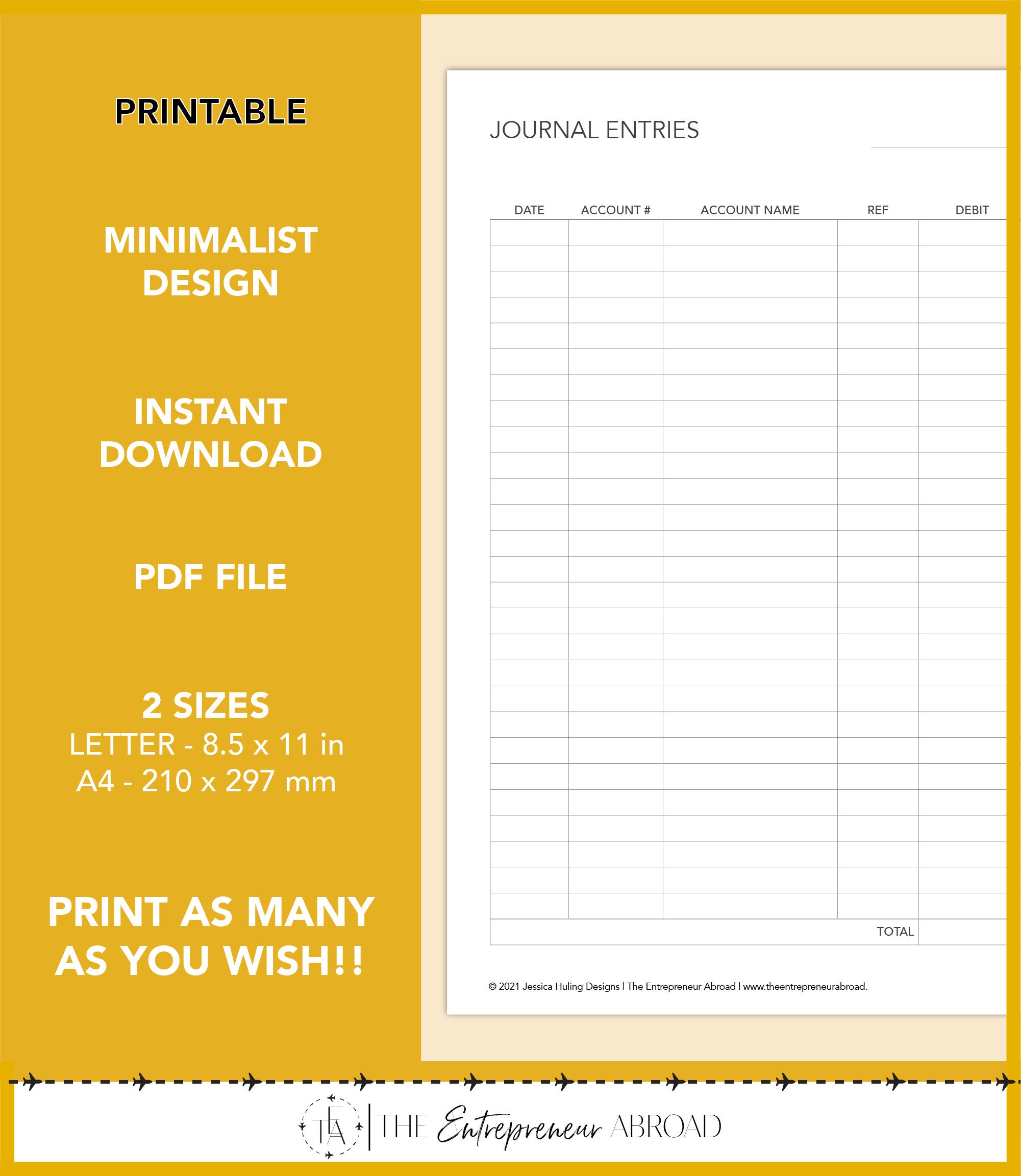 Journal Entry Form Bookkeeping Business Finances Accounting Ledger ...