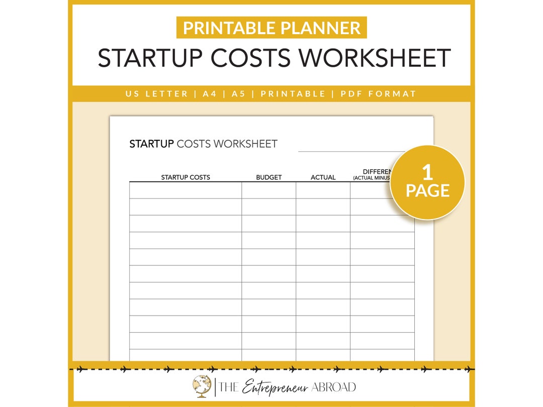 Startup Costs Worksheet | Printable | Plan Your Business | the Startup ...