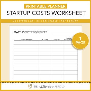 Startup Costs Worksheet | Printable | Plan Your Business | the Startup ...