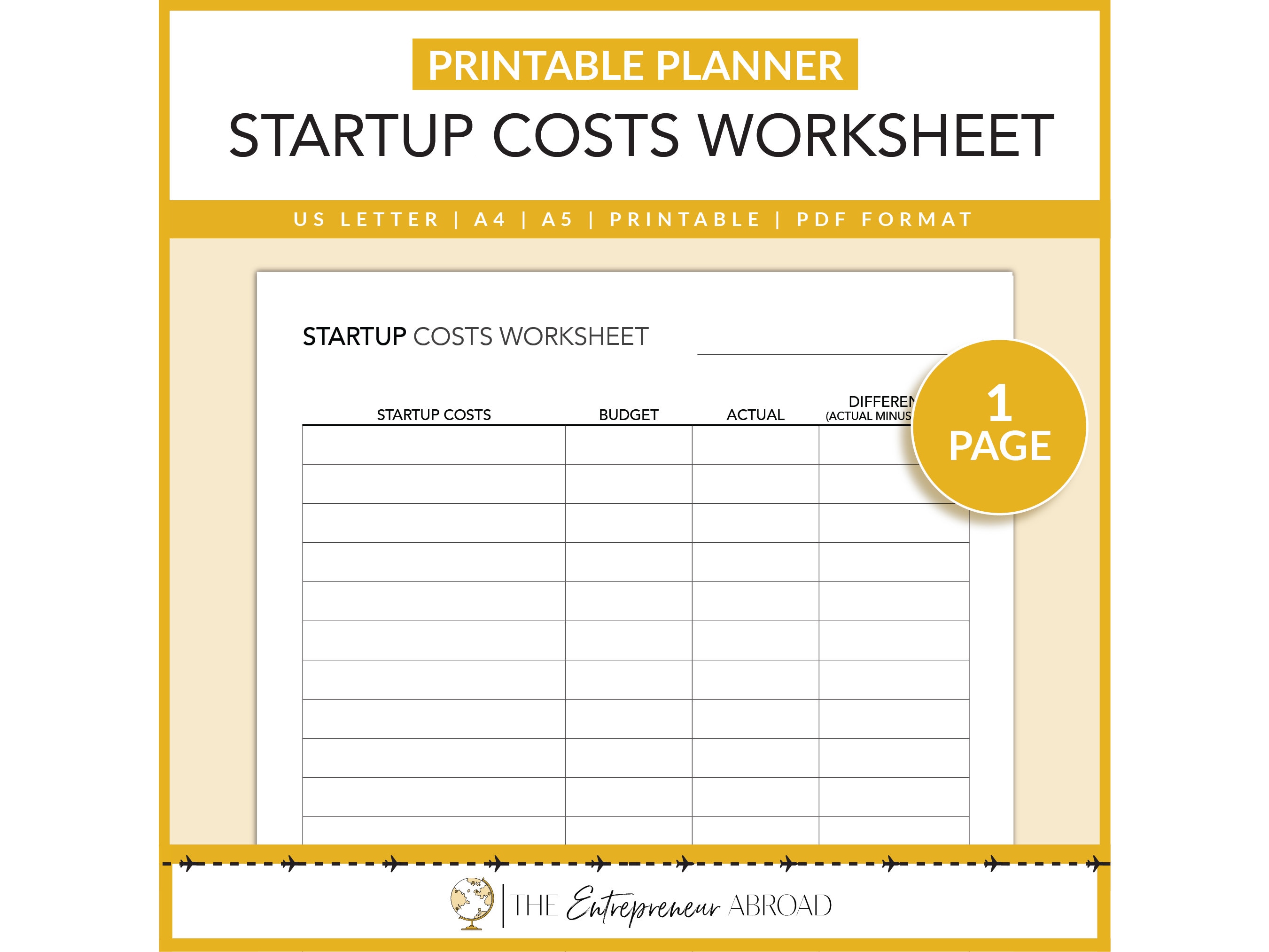 Startup Costs Worksheet | Printable | Plan Your Business | the Startup ...