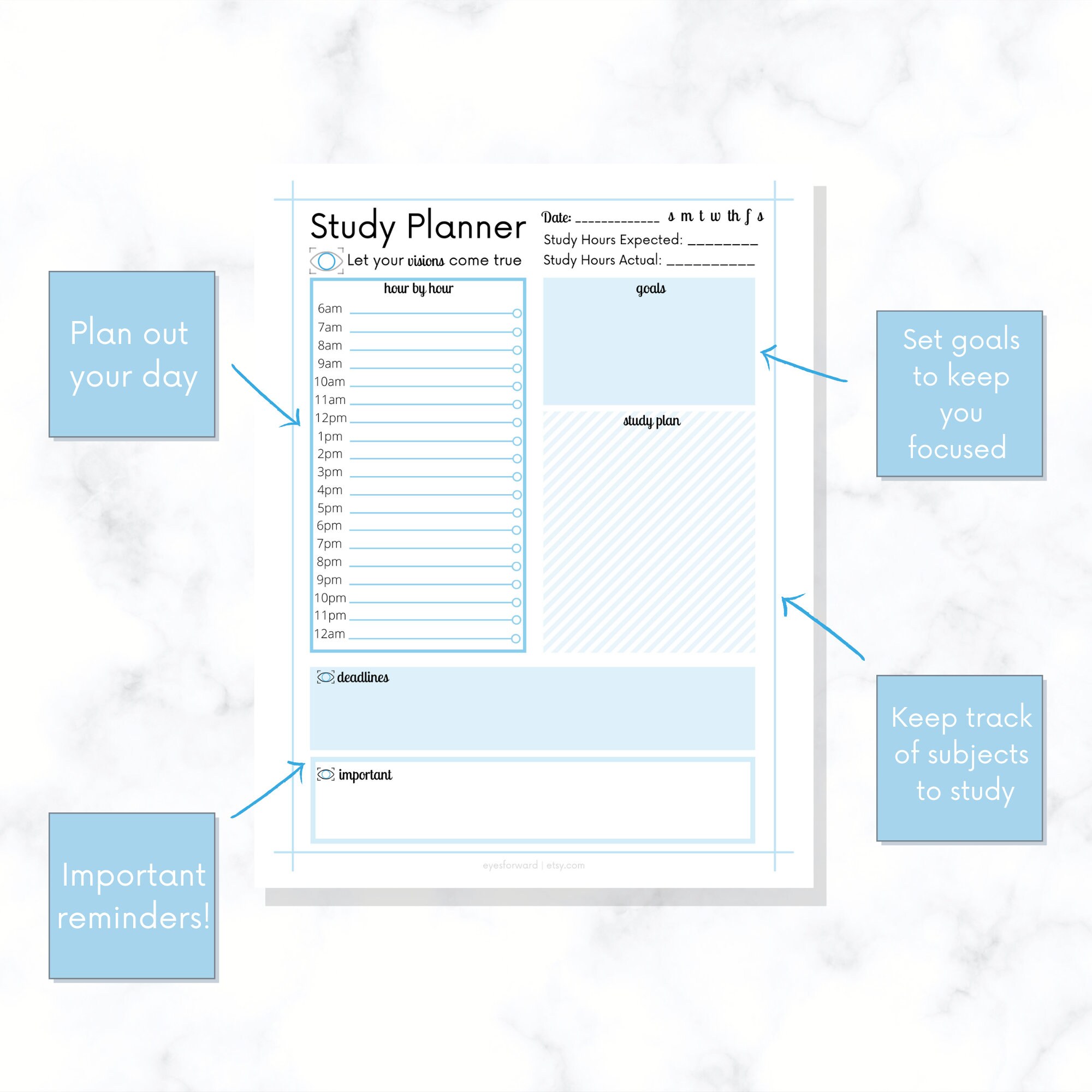 Eye Printable Study Planner, to Do List, Study Planner Instant Download ...