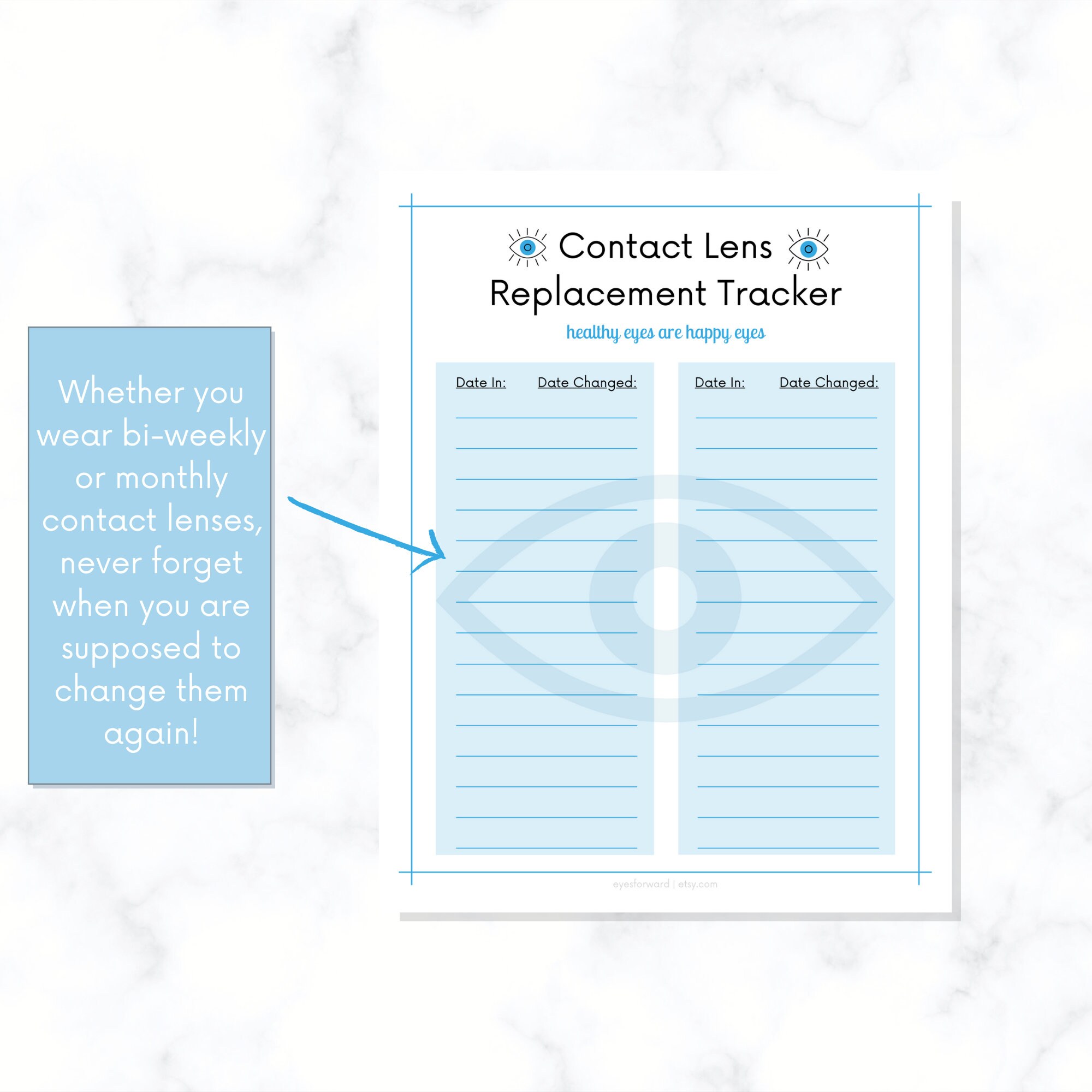 Contact Lens Replacement Tracker, Printable Planner, Planner Instant ...