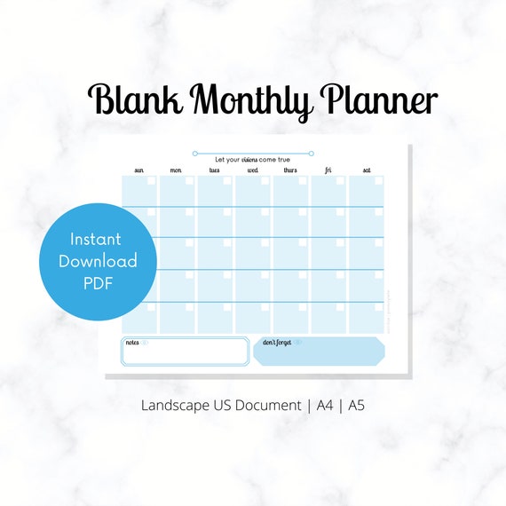 Blank Monthly Printable Vision Planner Monthly Instant | Etsy