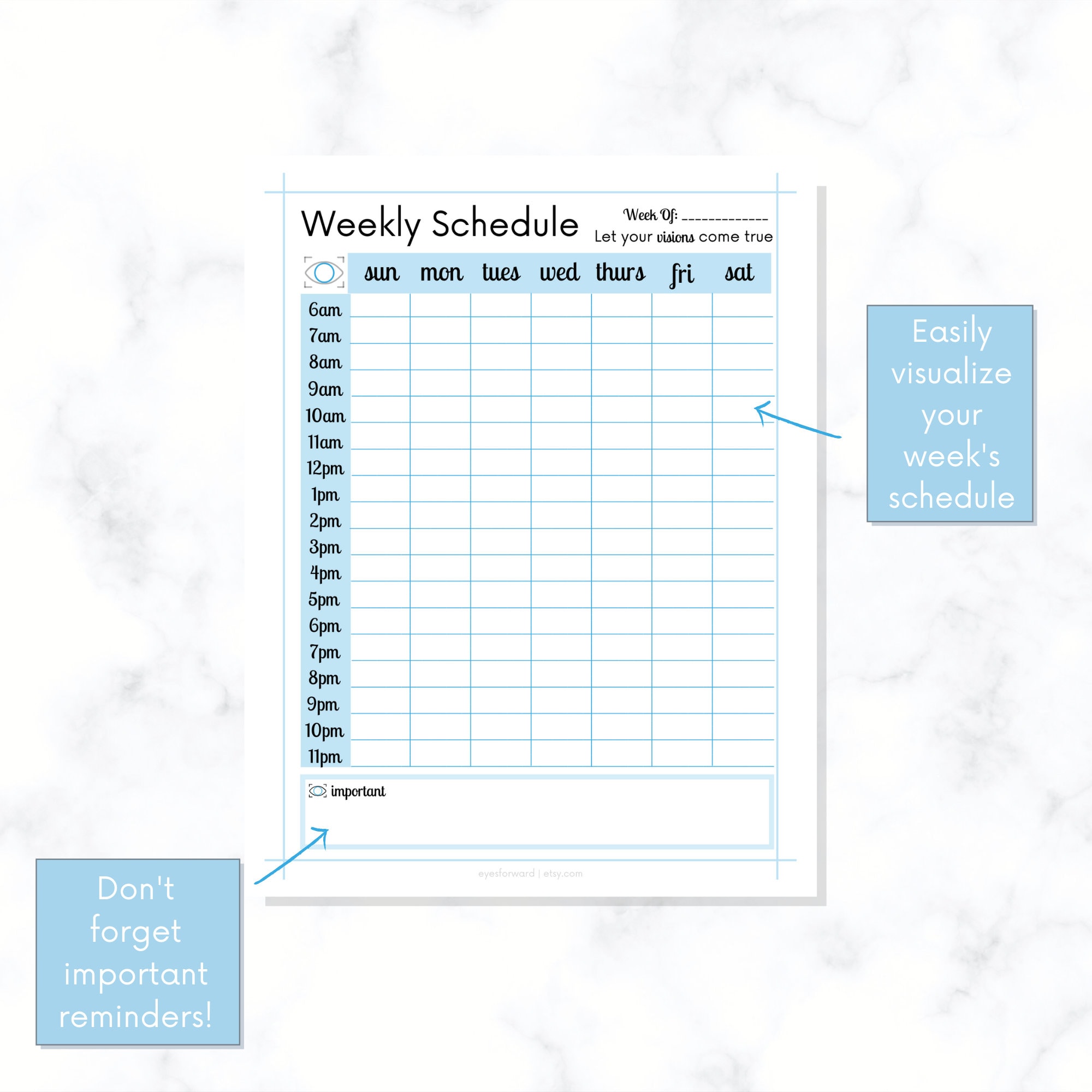 Eye Printable Weekly Schedule, to Do List, Weekly Schedule Instant ...
