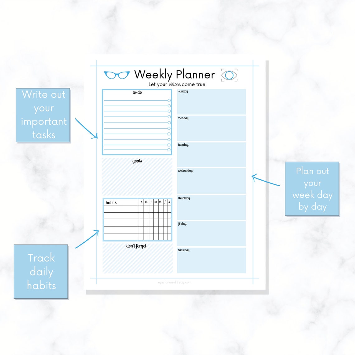 Eye Printable Weekly Planner, Weekly to Do List, Weekly Instant ...