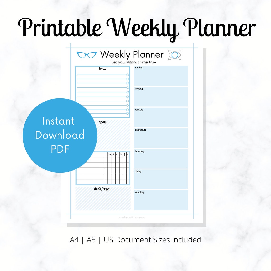 Eye Printable Weekly Planner, Weekly to Do List, Weekly Instant ...