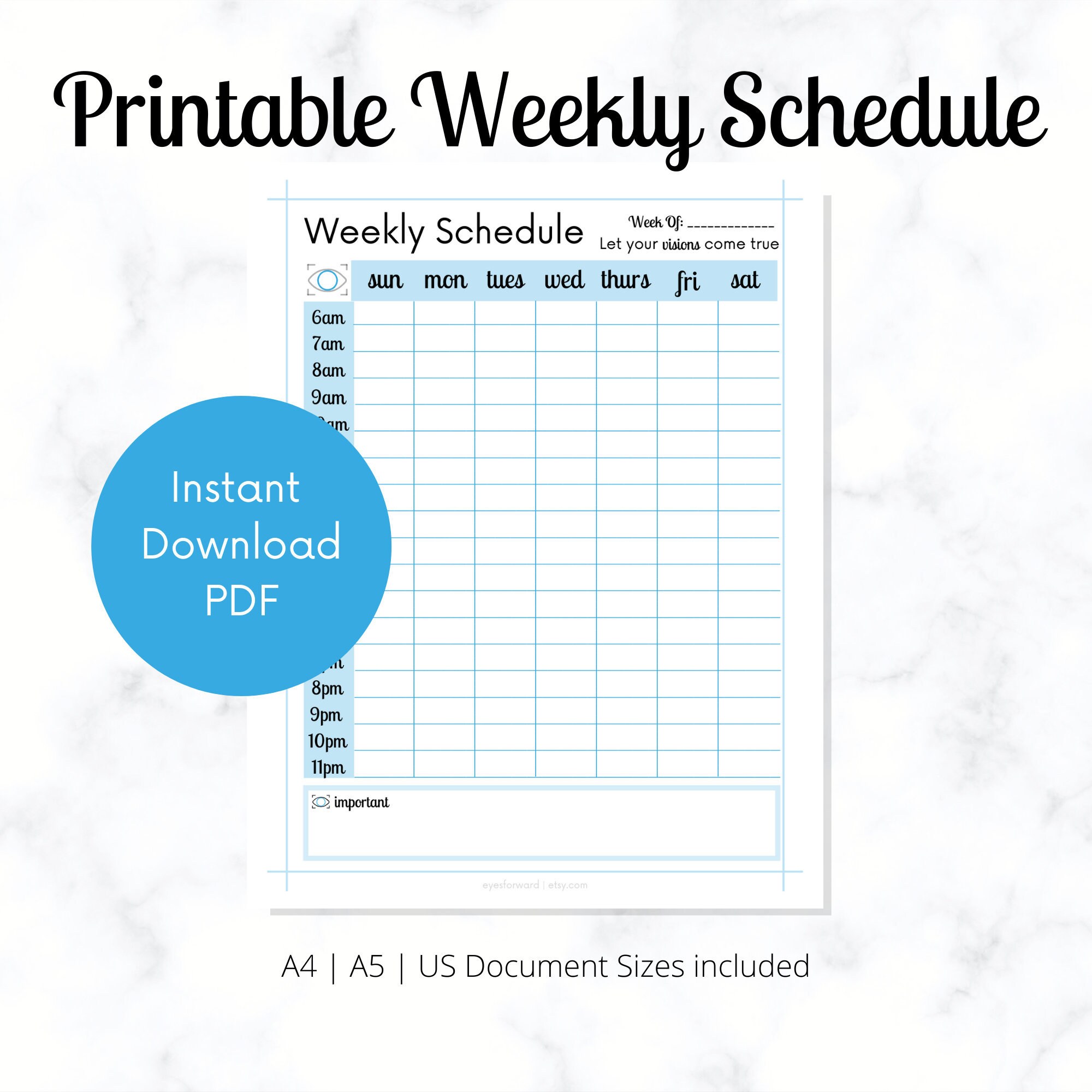 Eye Printable Weekly Schedule, to Do List, Weekly Schedule Instant ...