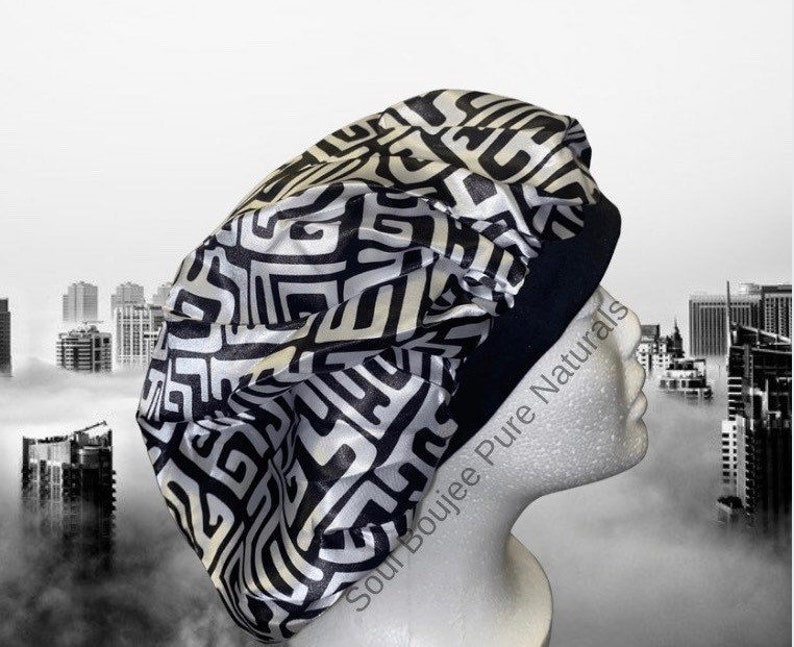 Womens Silky Luxurious Black and White Designer Bonnet Night Cap Single ...