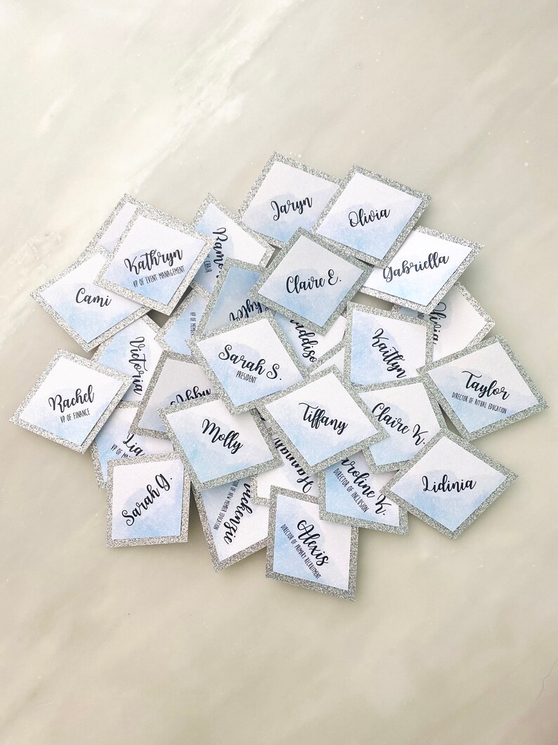 Glitter Diamond Blue Watercolor Custom Name Tags - Etsy