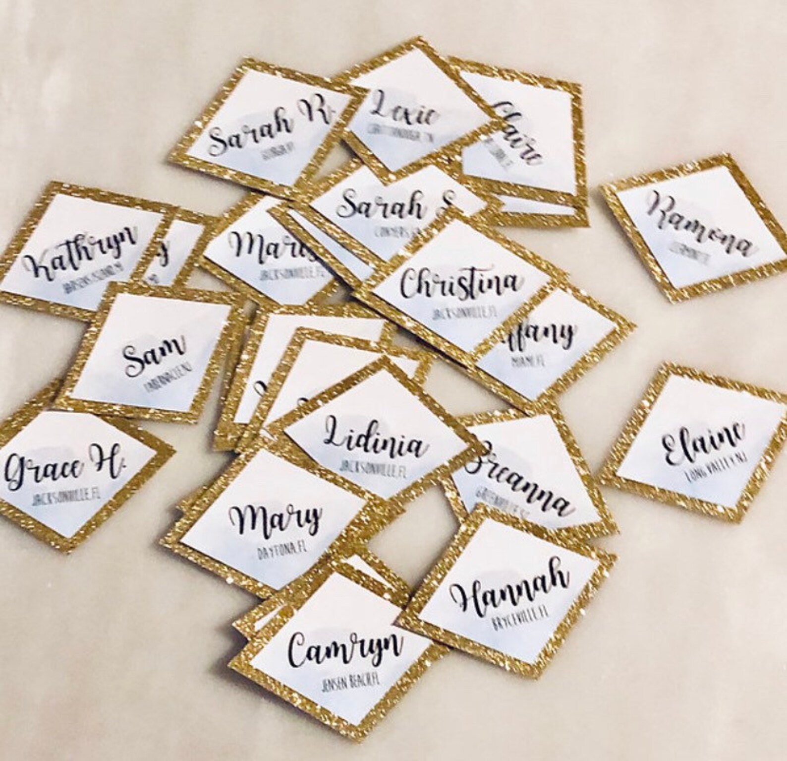 Glitter Diamond Blue Watercolor Custom Name Tags - Etsy