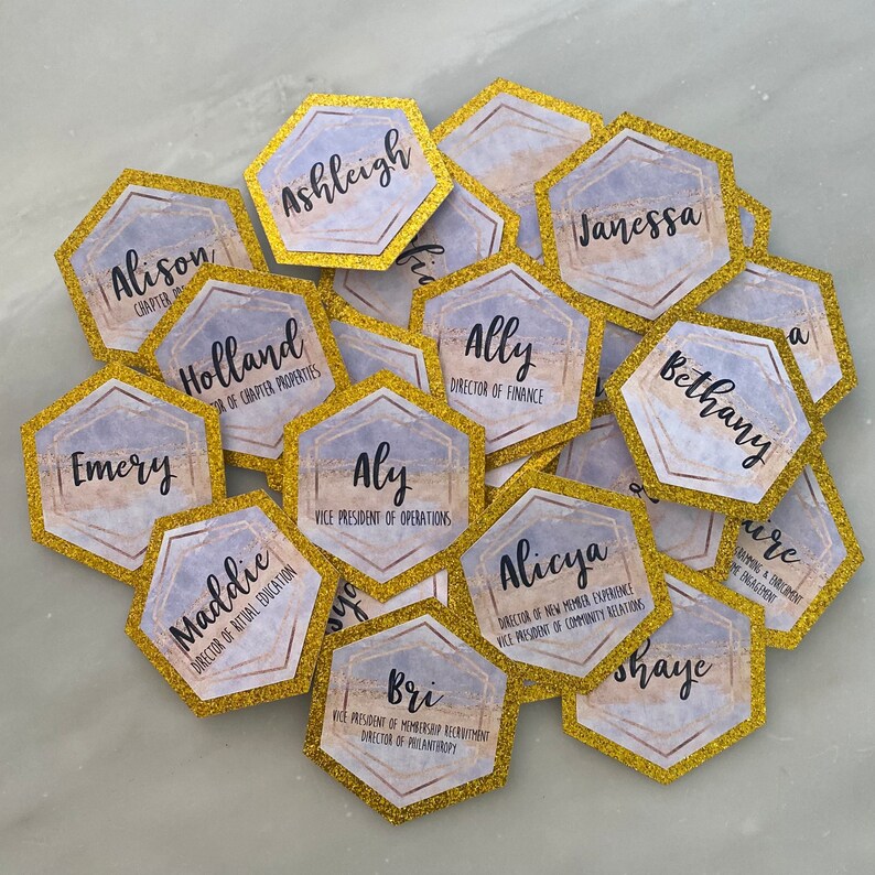 Glitter Hexagon Grey Watercolor Custom Name Tags - Etsy