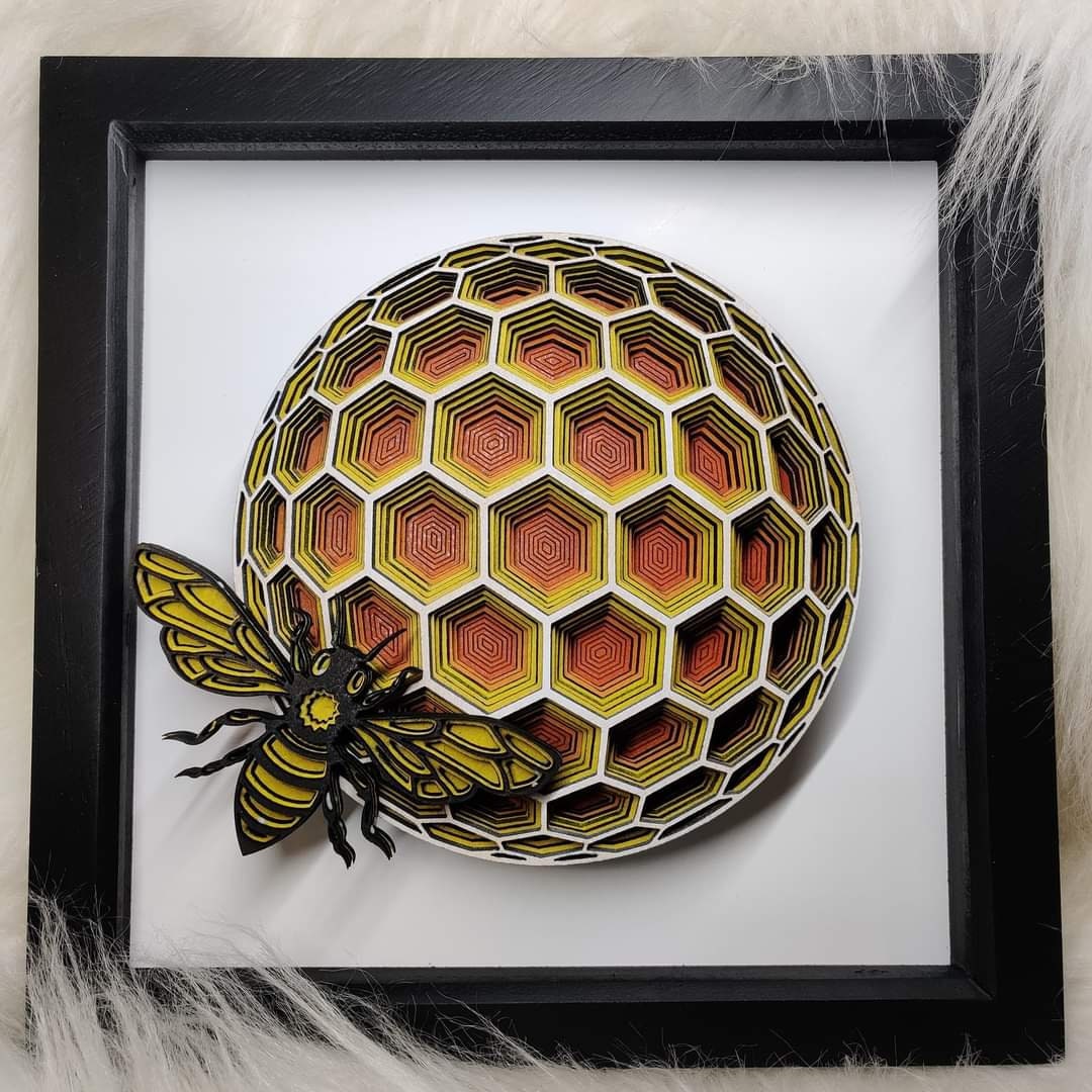 Bee and Honeycomb Framed Wooden Picture. Alternative Decor. Handmade ...