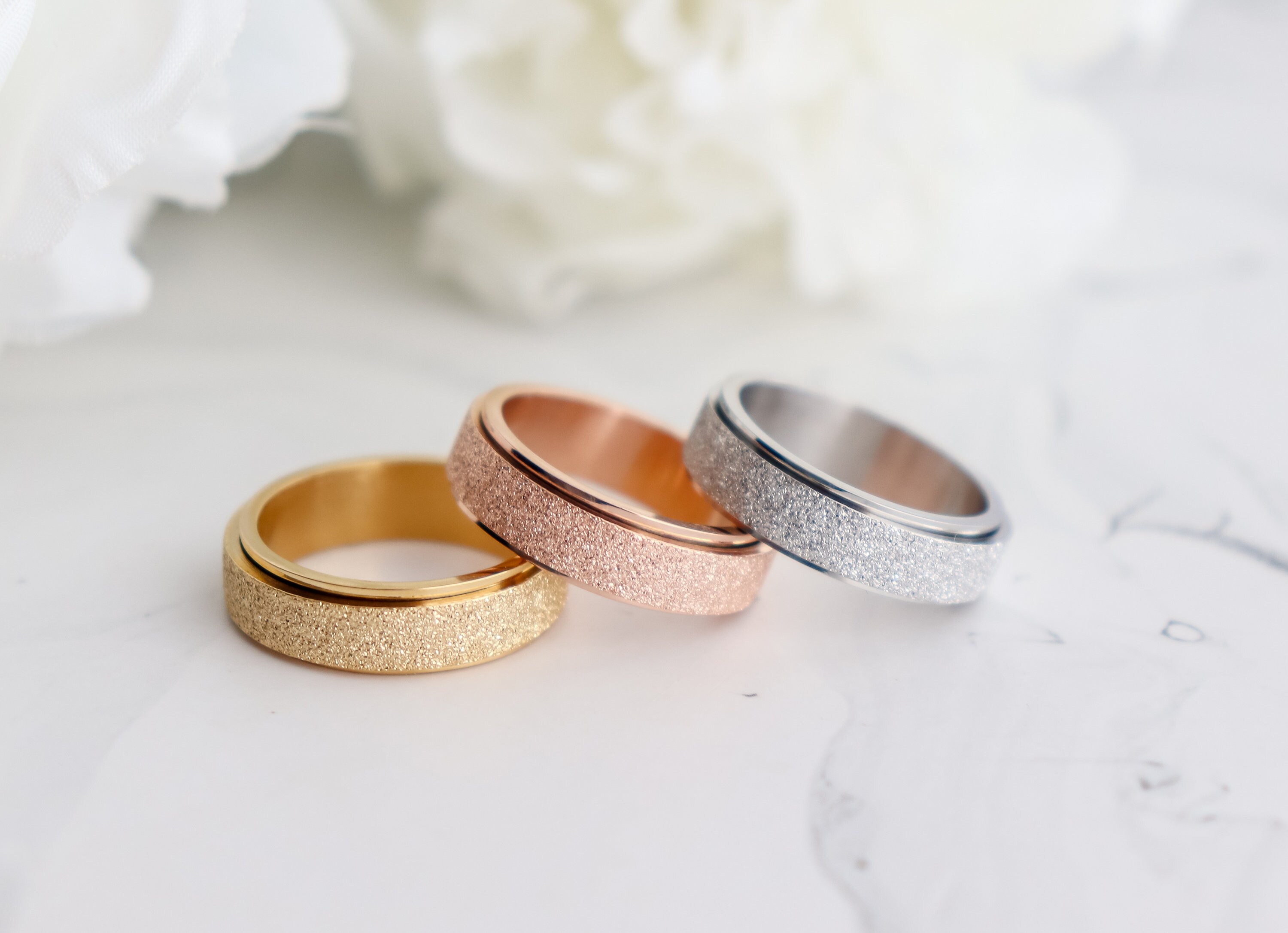 Glittery Spinner Fidget Ring 18K Gold Rotatable Ring - Etsy