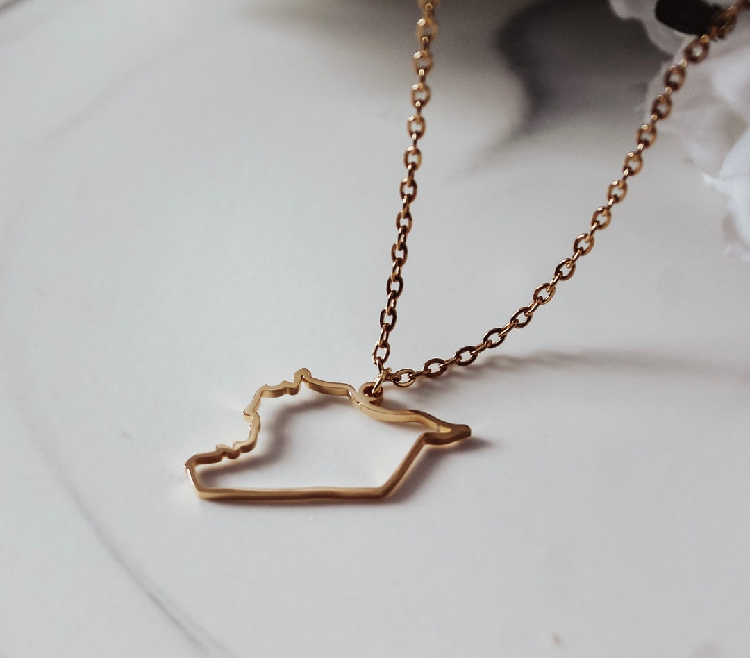 Syria Outline Map Necklace, Country's Map, 18K Gold Plated, Bridesmaid ...